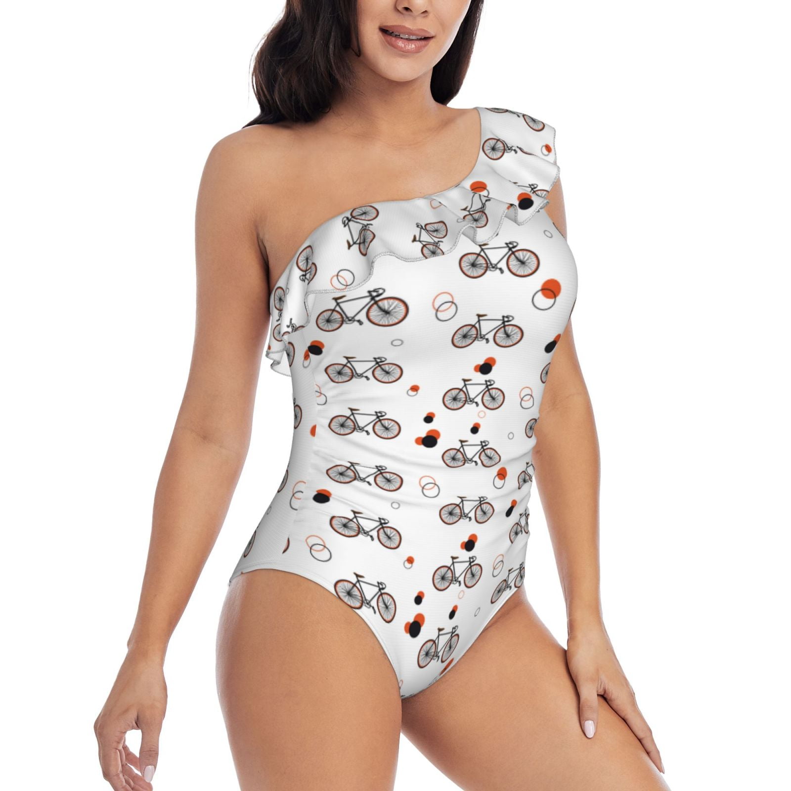 One Piece Swim Suits for Women 2024 - polka dots Bike Pattern Ruffle Bathing Suit for Women ...