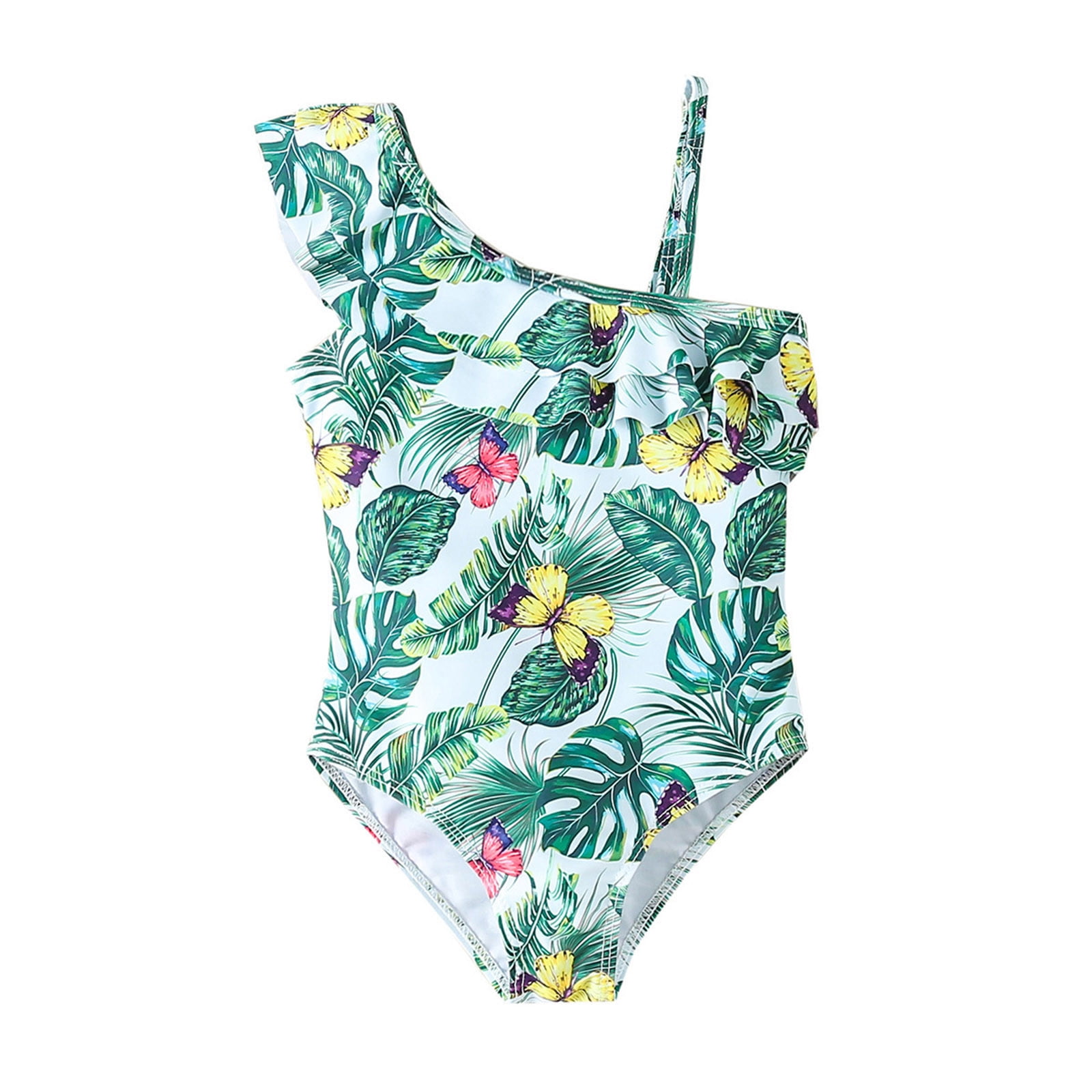 One Piece Swimsuit Girls One Shoulder Ruffles Onesie Strap Swimwear ...