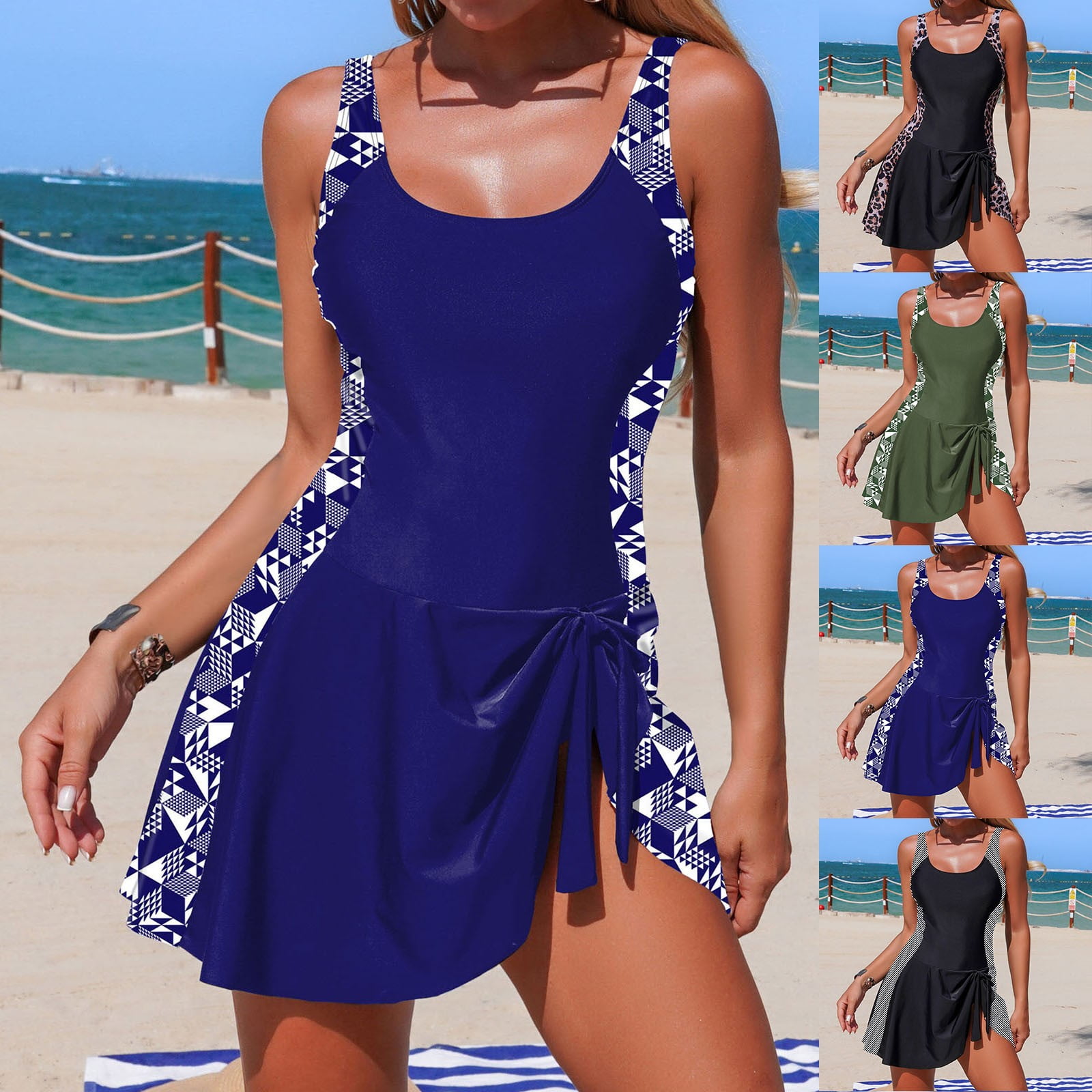 One Piece Swimsuit Women Flowy Skirt Elegant Ruffle Bathing Tankini ...