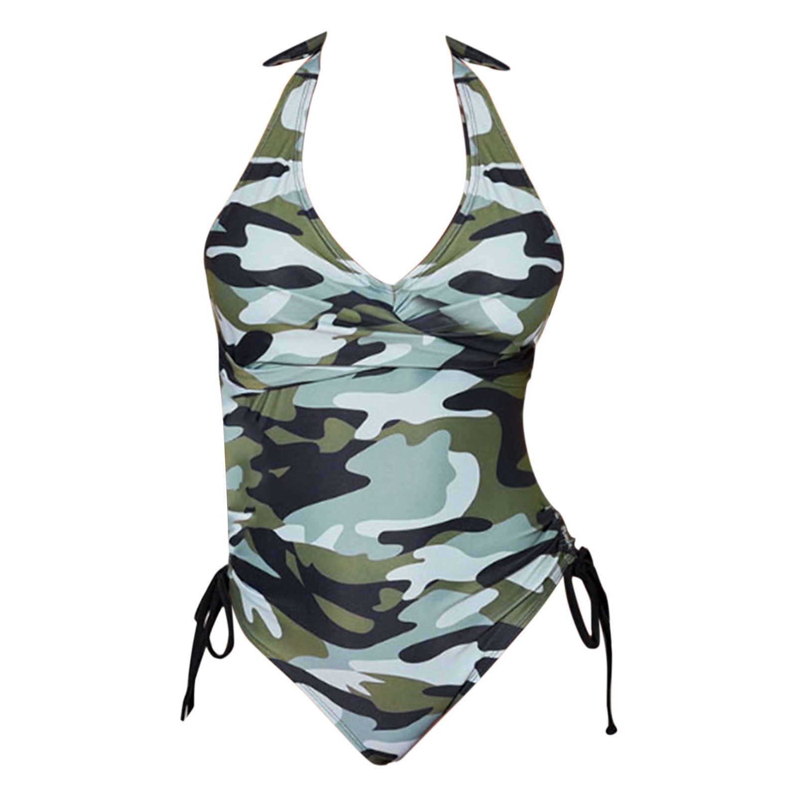 One Piece Swimsuit Women Padded Camo Halter Neck Monokini Bodysuit ...