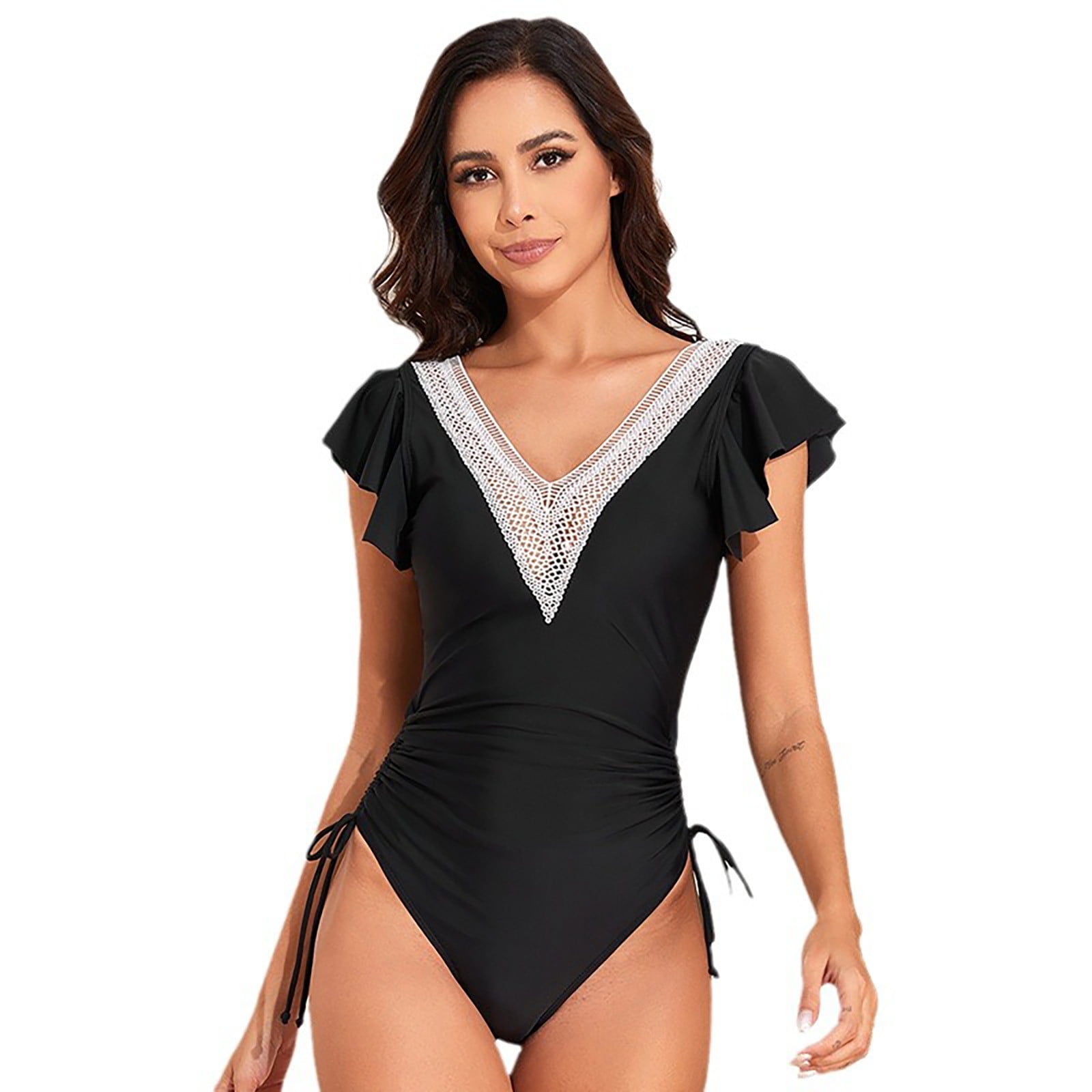 One Piece Swimsuit Women Plus Size Ruffle Swimsuit Personality Lace Swimwear Bathing Suit