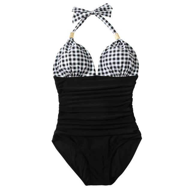 One Piece Swimsuit Women Solid Bathing Suit Halter Bodysuit Push Up ...