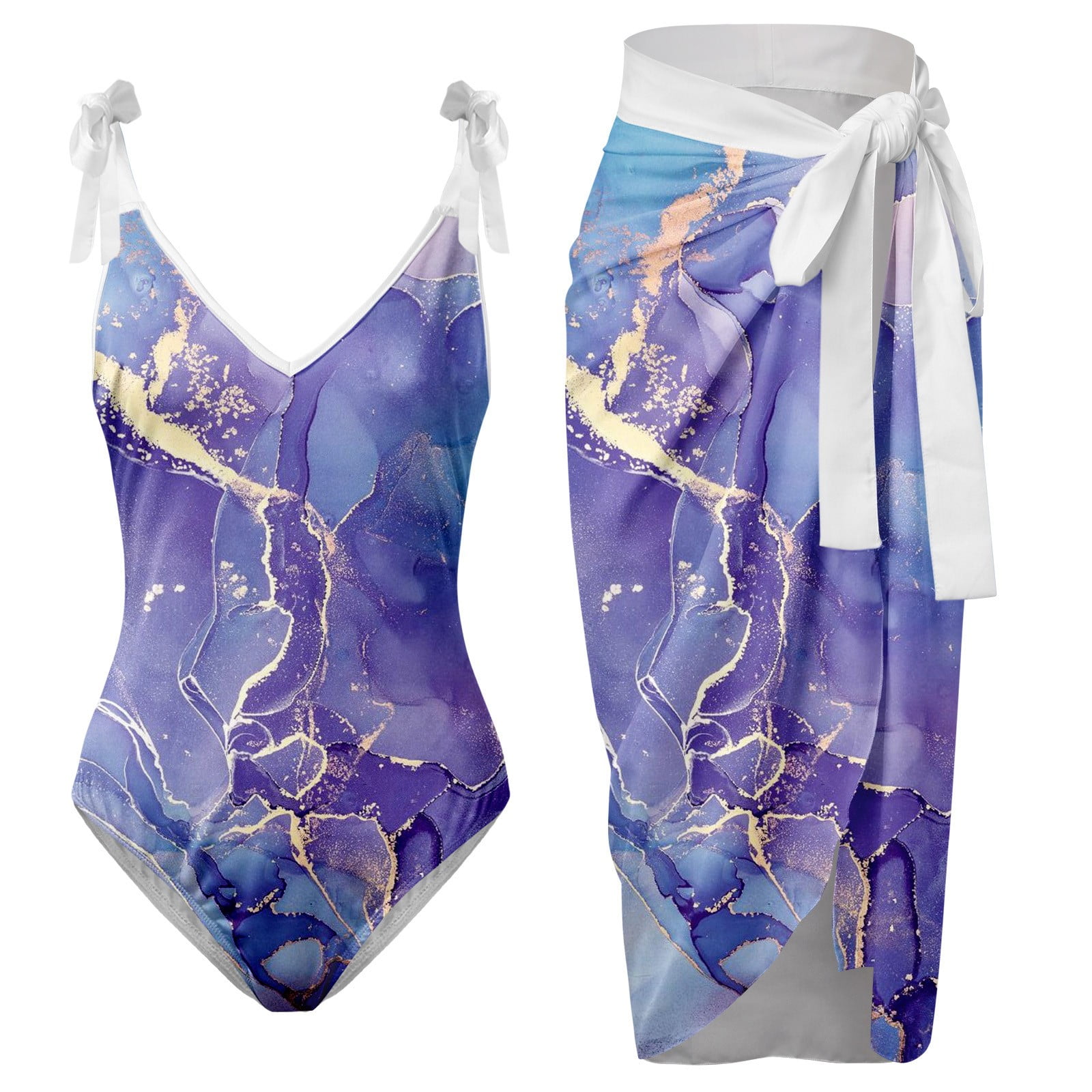 One Piece Swimsuit Women Womens V Neck Flower Printed Swimsuit Apron