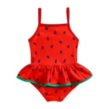 One Piece Swimsuit for Girls Watermelon Print Ruffle Hem Strap Kids ...
