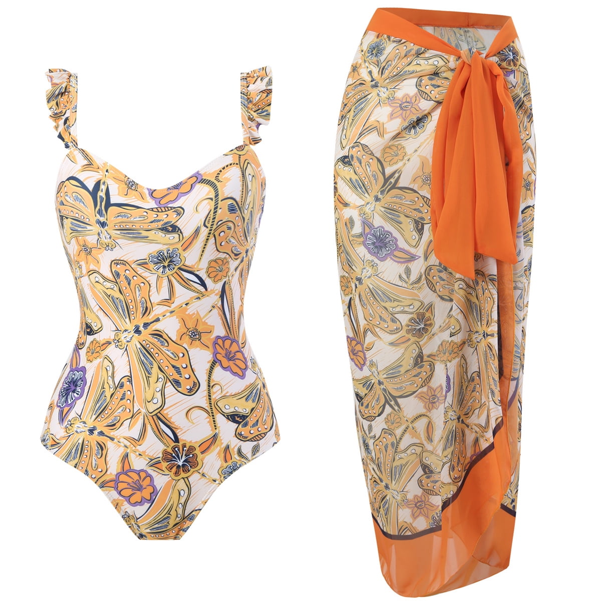 One Piece Swimsuit for Women,Soft Quick Dry Chiffon Bikini with Short ...