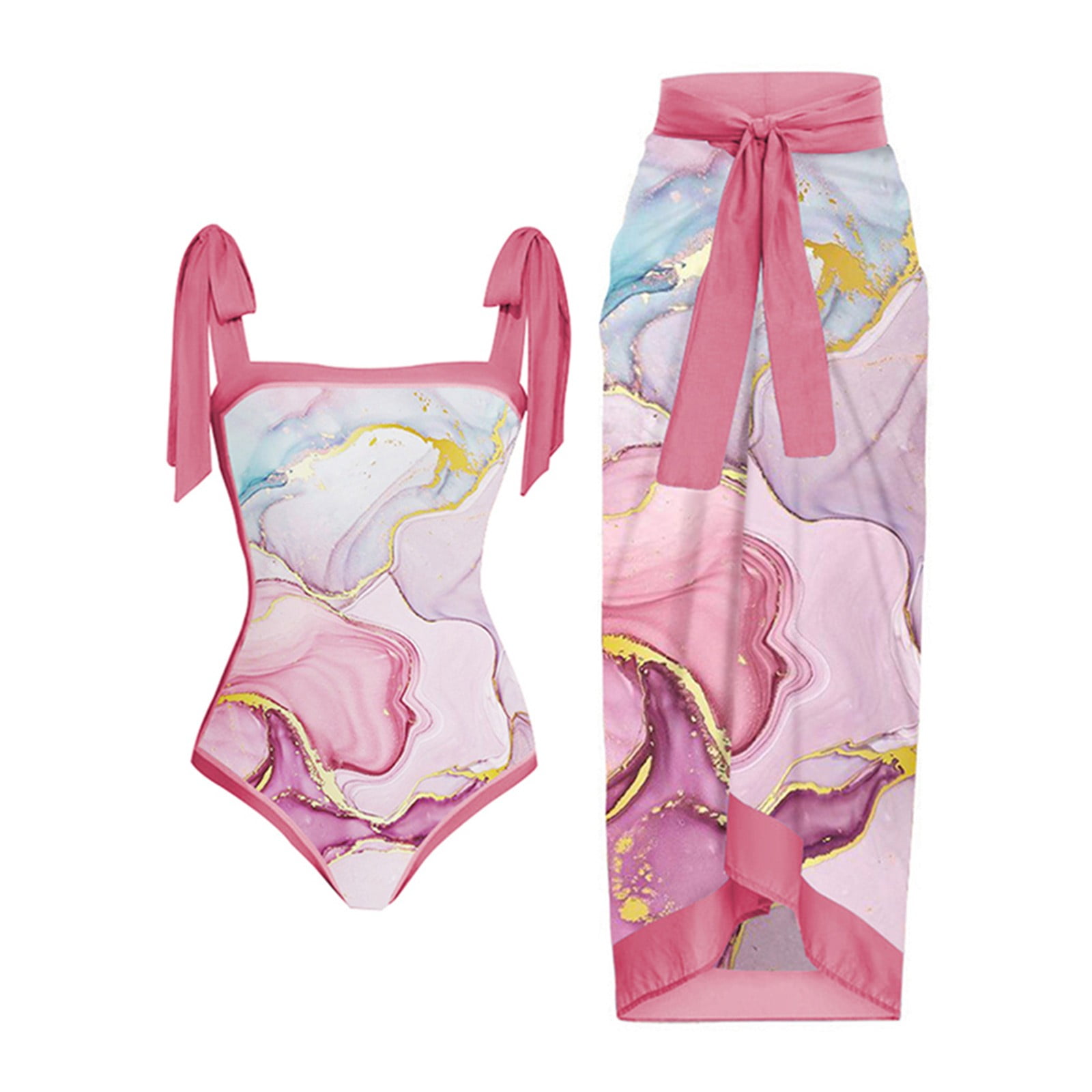 One Piece Swimsuit with Cover Up Sarong Swimsuits for Women Bathing Suit with Wrap Womens ...