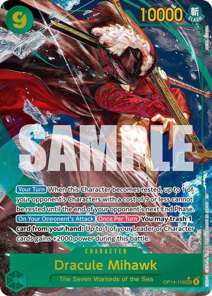 One Piece The Azure Sea's Seven Secret Rare Dracule Mihawk OP14-119 ...