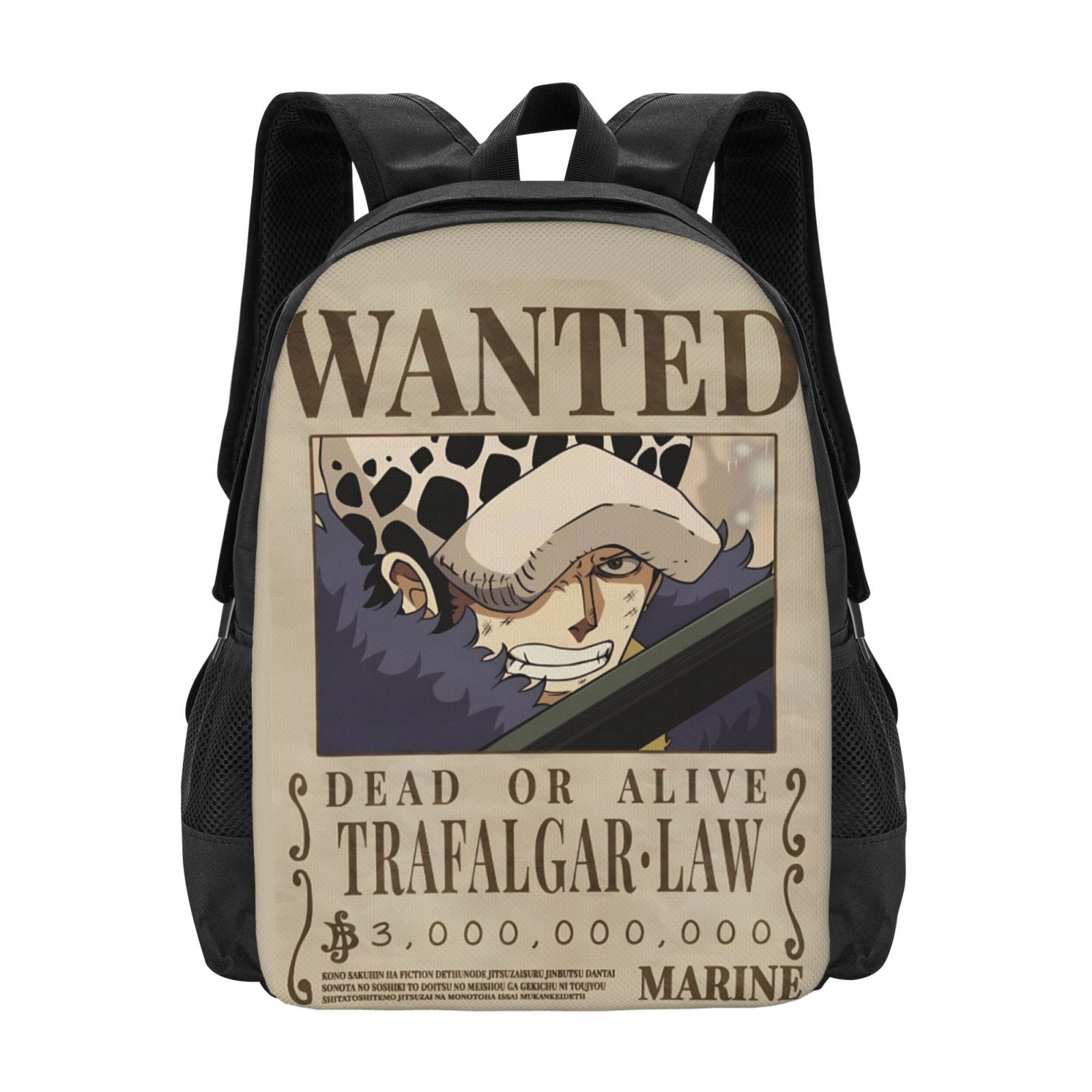 One Piece Trafalgar D Law Wanted Poster Large Capacity Black Backpack ...