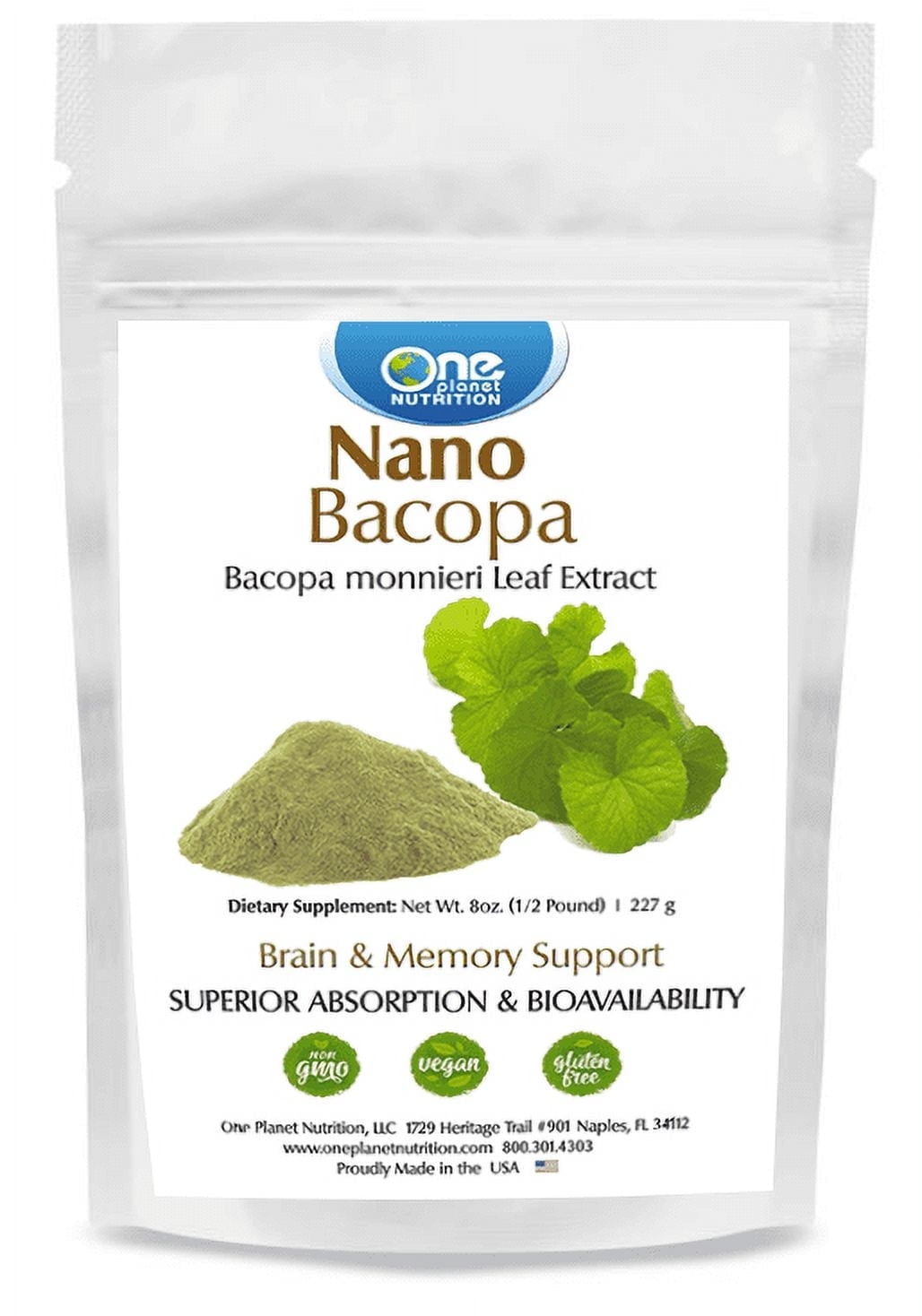 One Planet Nutrition Nano Bacopa Powder 8 oz (227 Servings), Bacopa ...