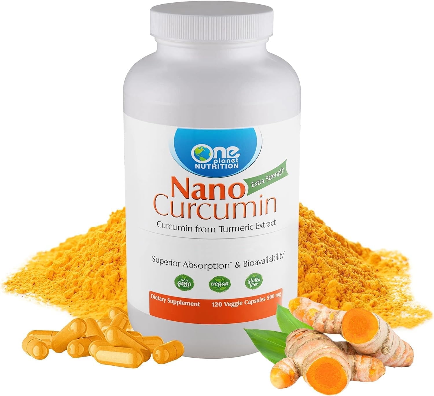 One Planet Nutrition Nano Curcumin 500 mg Veggie Capsules (120 Servings ...