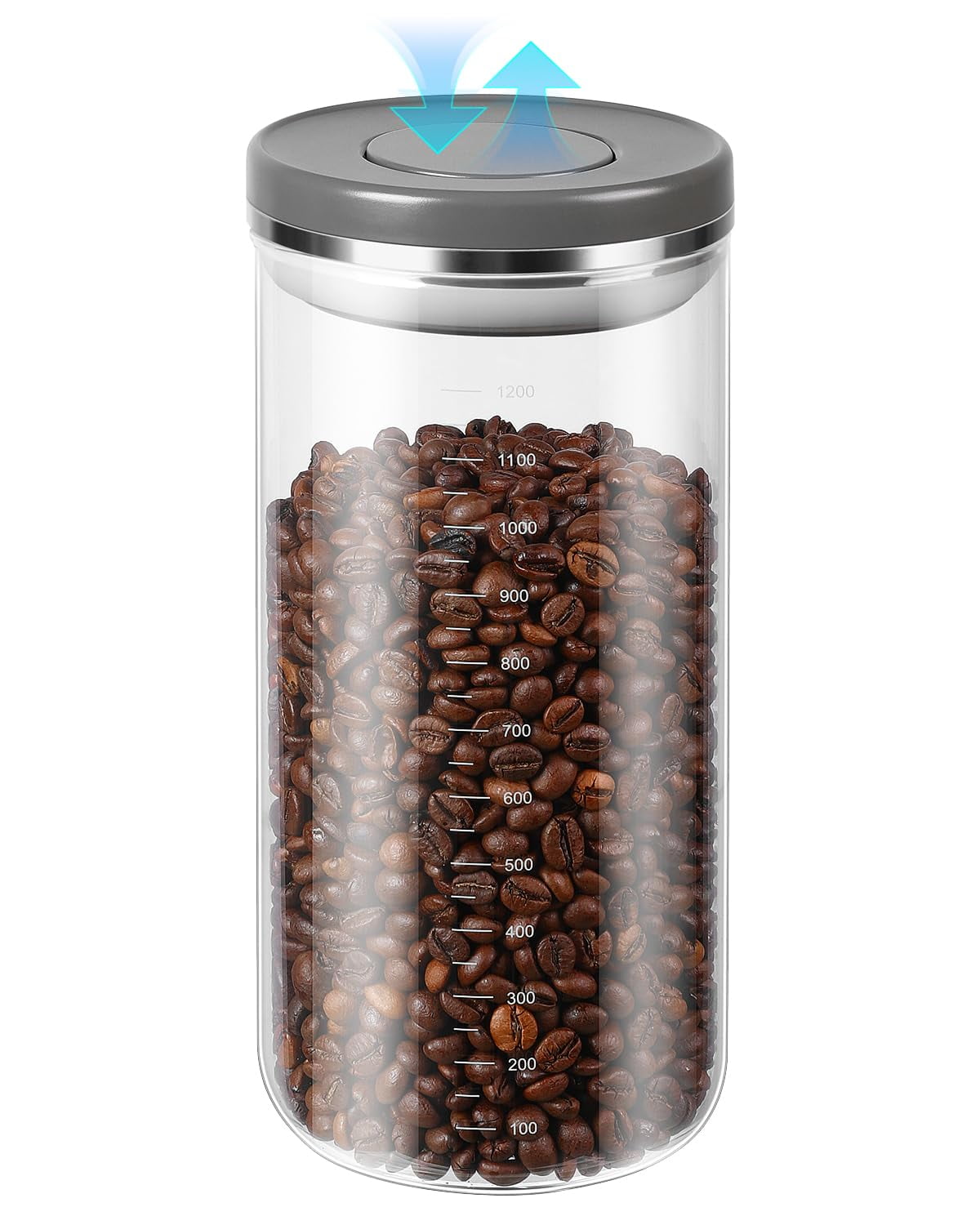 One-Press Button Coffee Canister with Airtight Lid, Borosilicate Glass ...