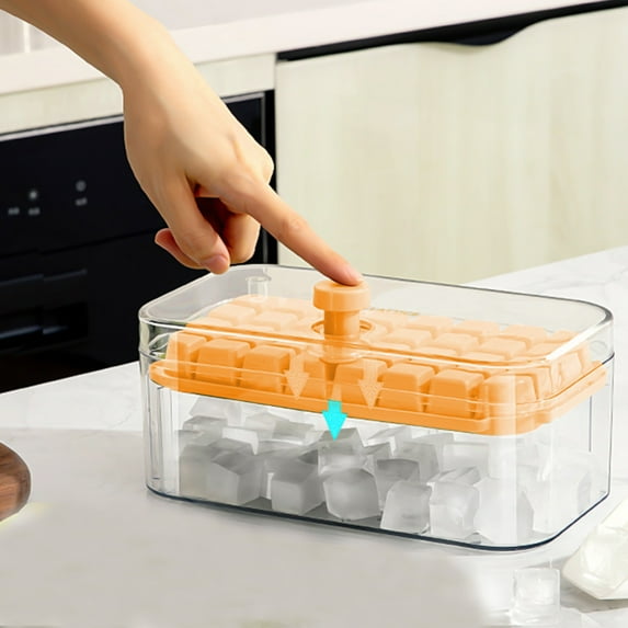 One-Press Ice Cube Tray with Lid and Storage Bin, 32-Cube Easy Release ...
