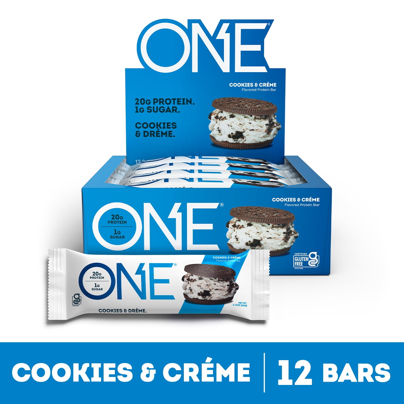 One High Protein Cookies & Crème Bar, 20g Protein, Gluten Free, 12 ...