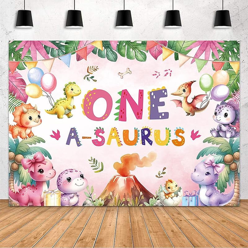 One a Saurus Birthday Backdrop for Girls One a Saurus 1st Birthday ...