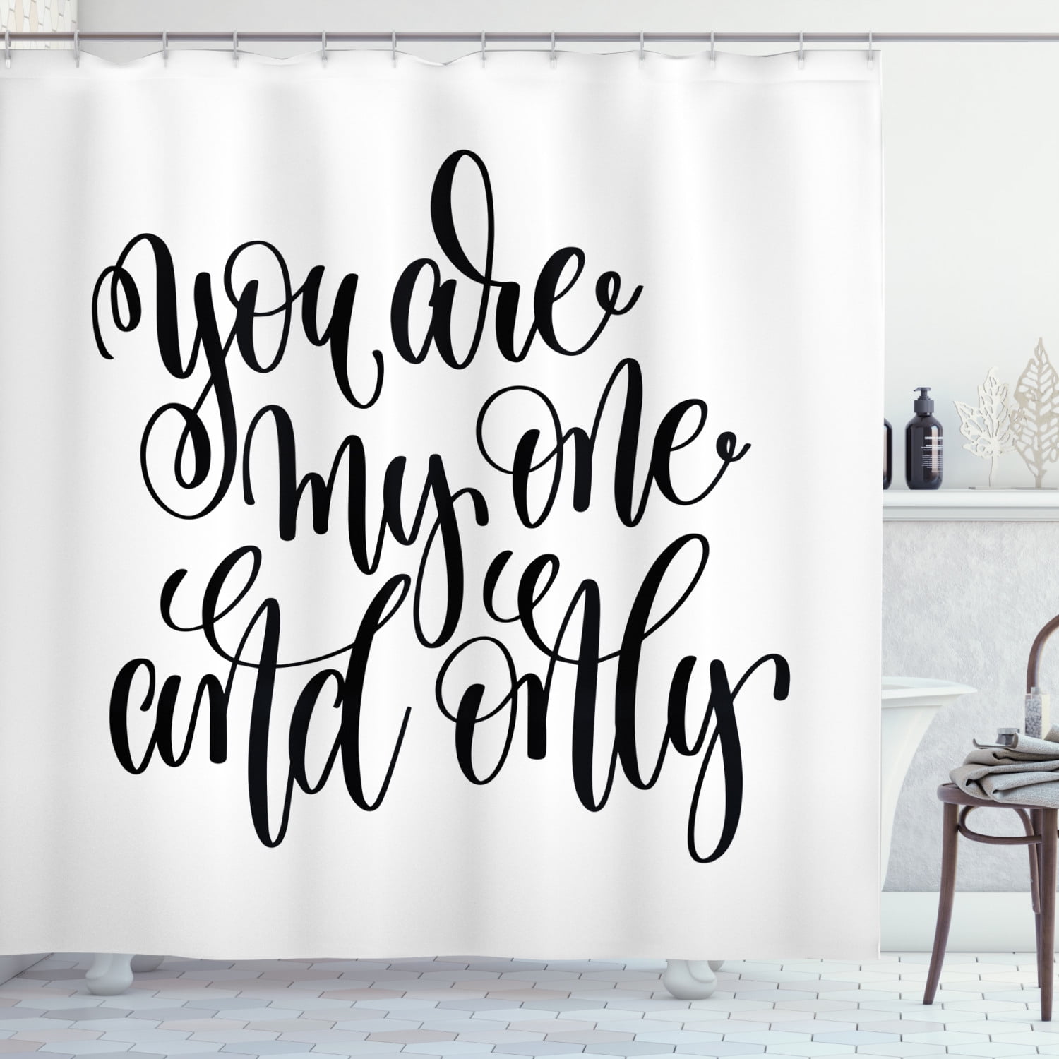 One and Only Saying Shower Curtain, Simple Pattern of Typography in ...