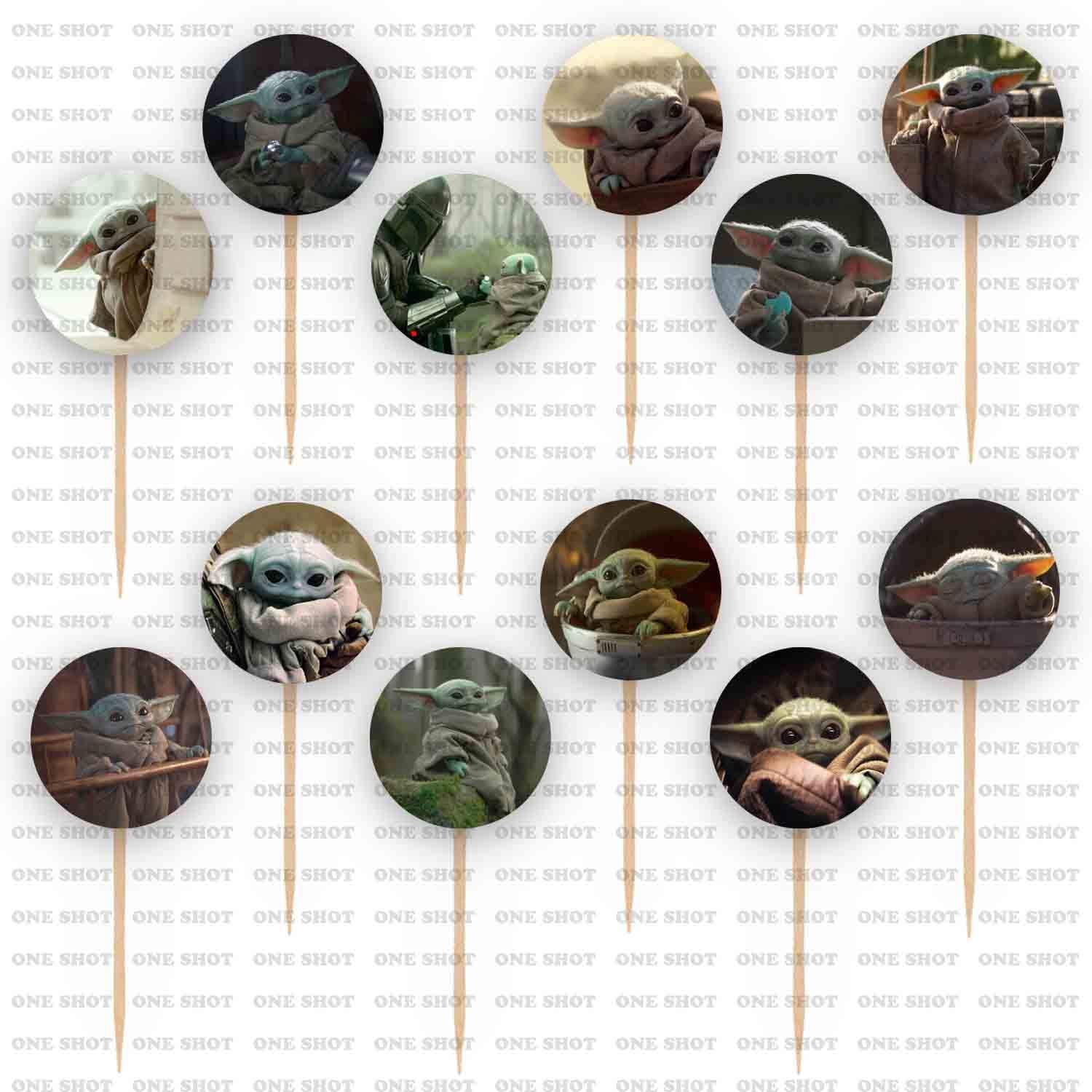 One Shot Baby Yoda Mandalorian Cupcake Toppers, H2FSD12 Count, Green ...