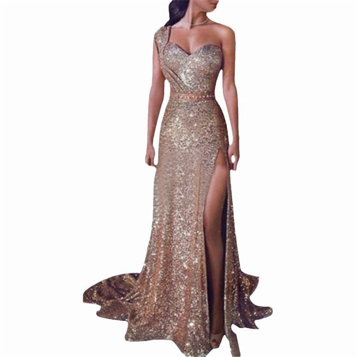 One Shoulder Shiny Cocktail Dress Plus Size Party Wedding Guest Gown ...