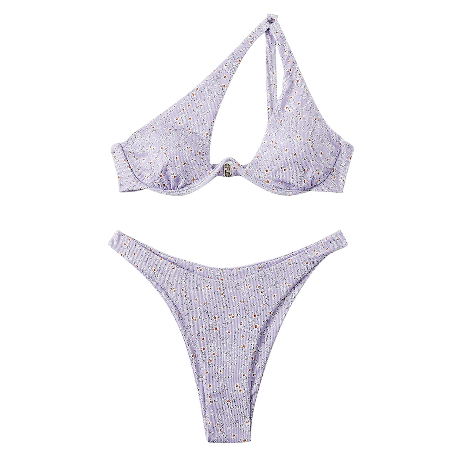 One Shoulder Swimsuits for Women 2 Piece Floral Bathing Suit Underwire ...