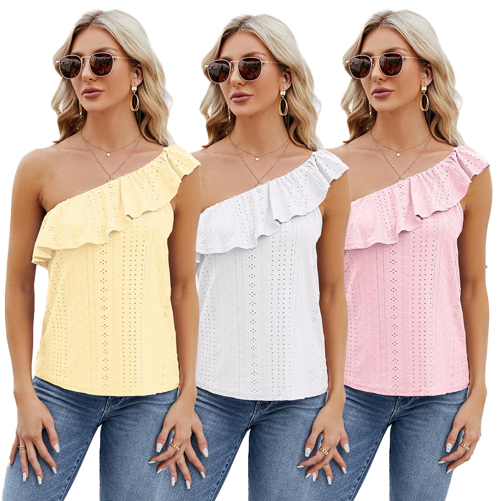 One Shoulder Tops for Women Loose Fit Sleeveless Summer Shirts Casual ...