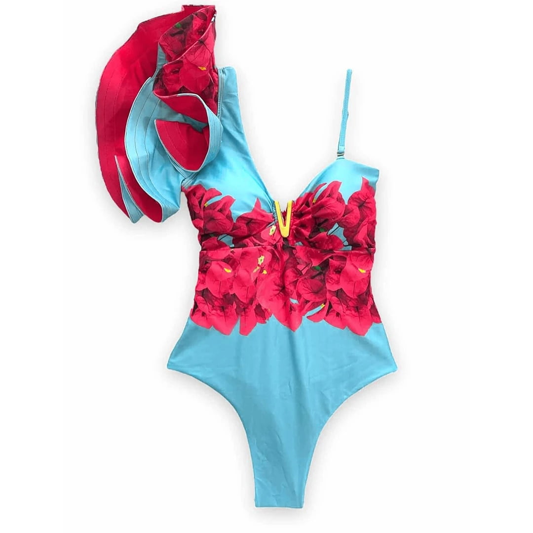 One Shoulder V Neck Swimwear Sexy Swimsuits Woman 2024 Ruffle Swimsuit ...
