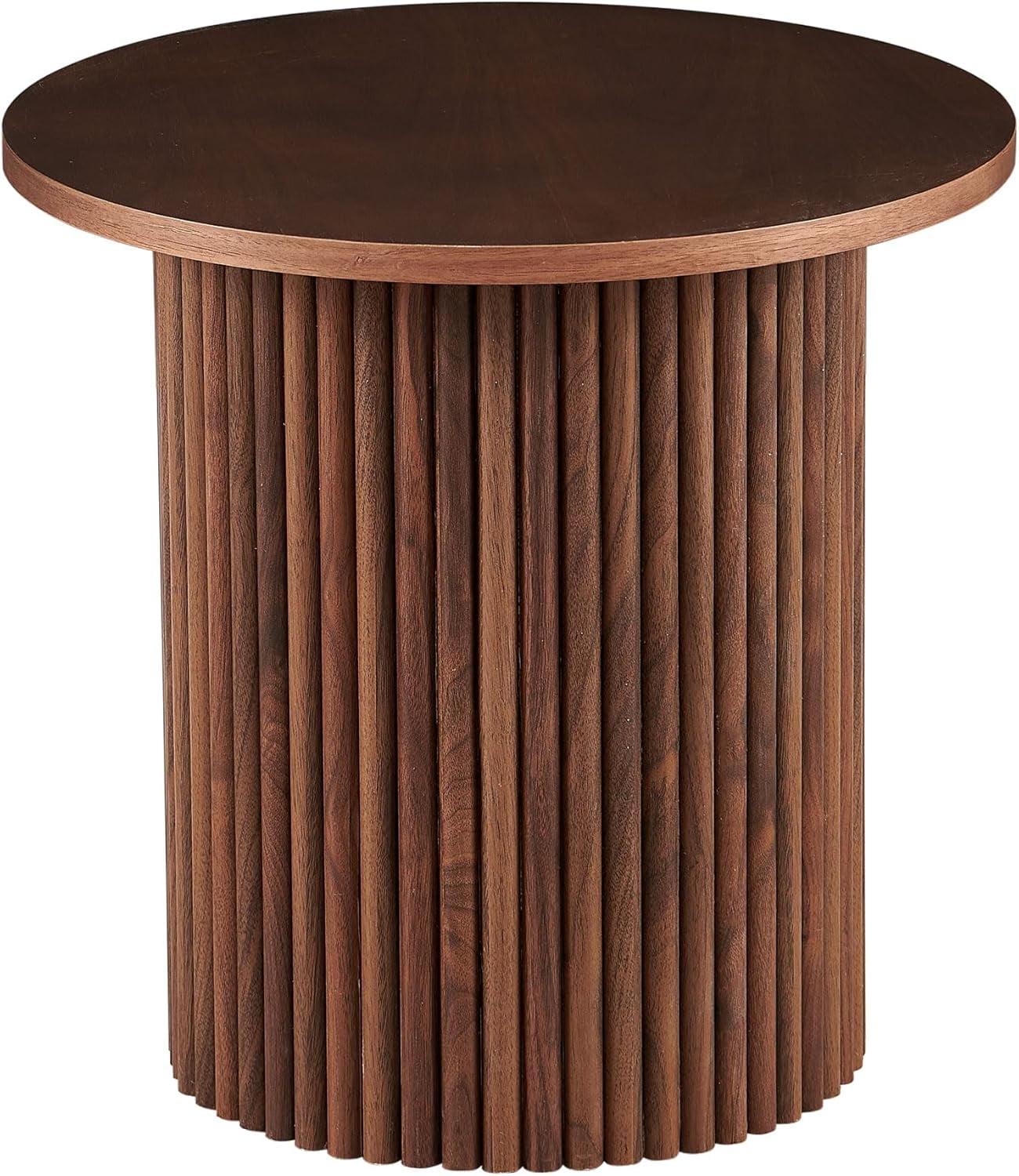 One Side Table, Small Round End Table with Wood Strip Base for Bedroom ...
