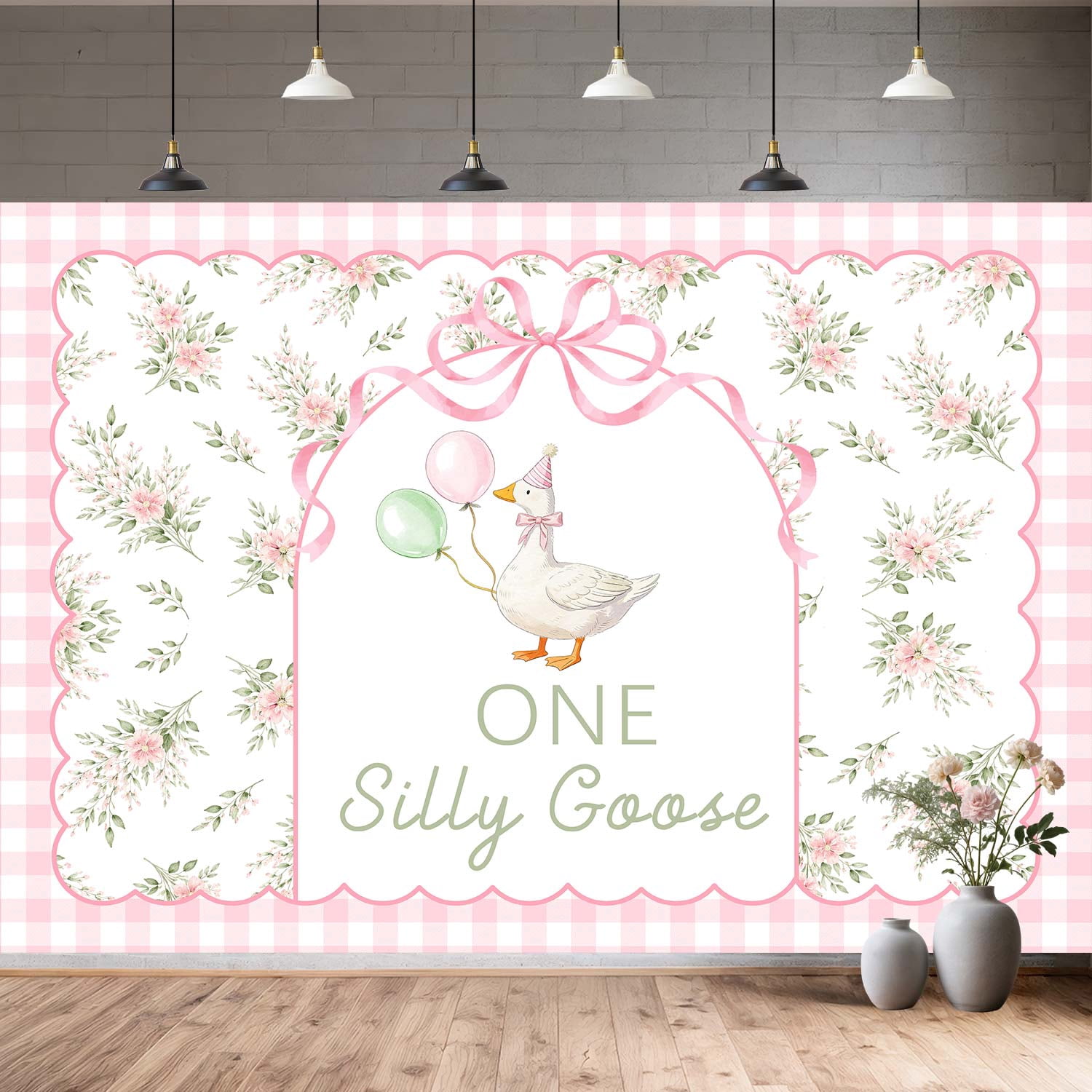One Silly Goose Backdrop, 1st Birthday Party Banner, Pink Floral First ...