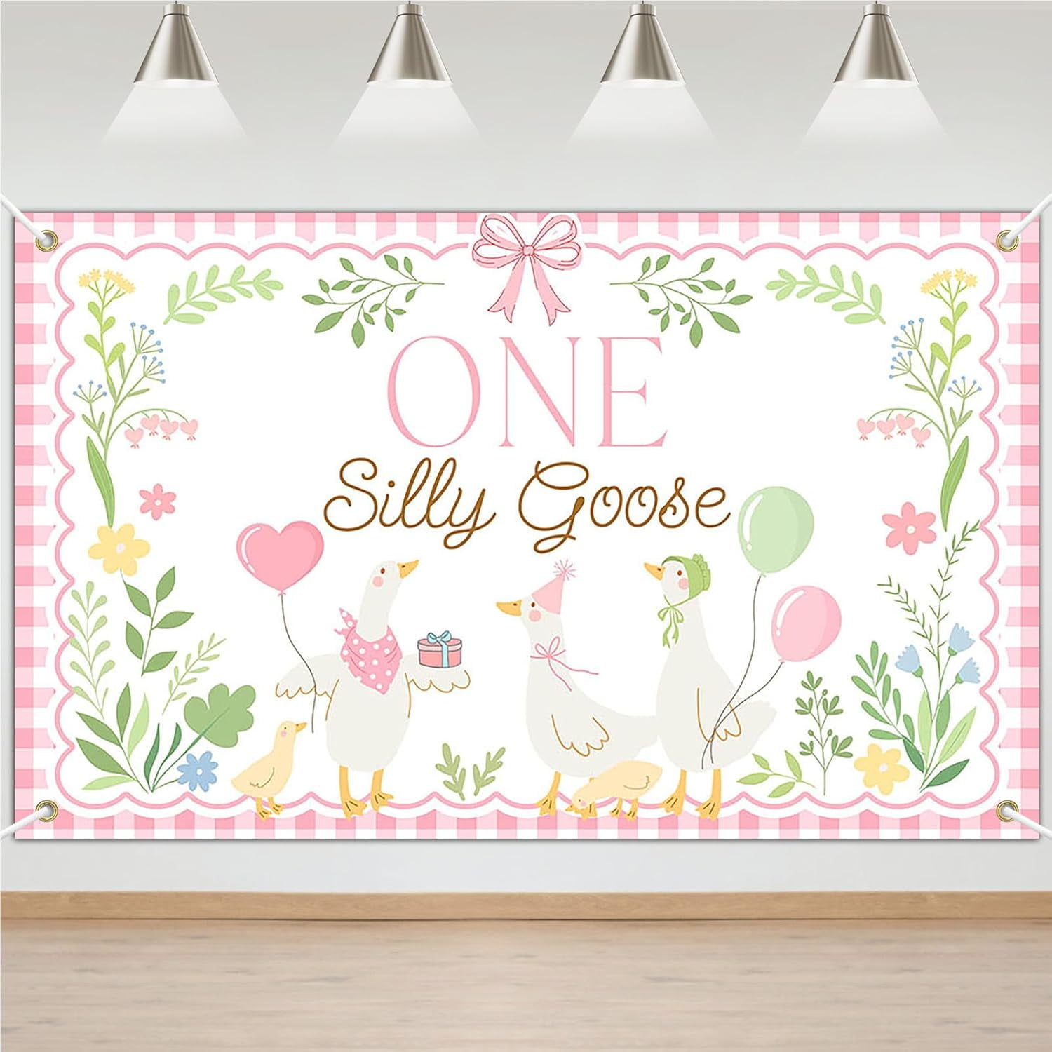 One Silly Goose Backdrop Banner for Kids Pink Goose 1st Birthday Party ...