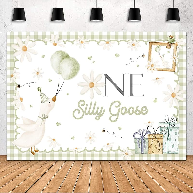 One Silly Goose Backdrop Green Goose 1st Birthday Decorations Banner ...