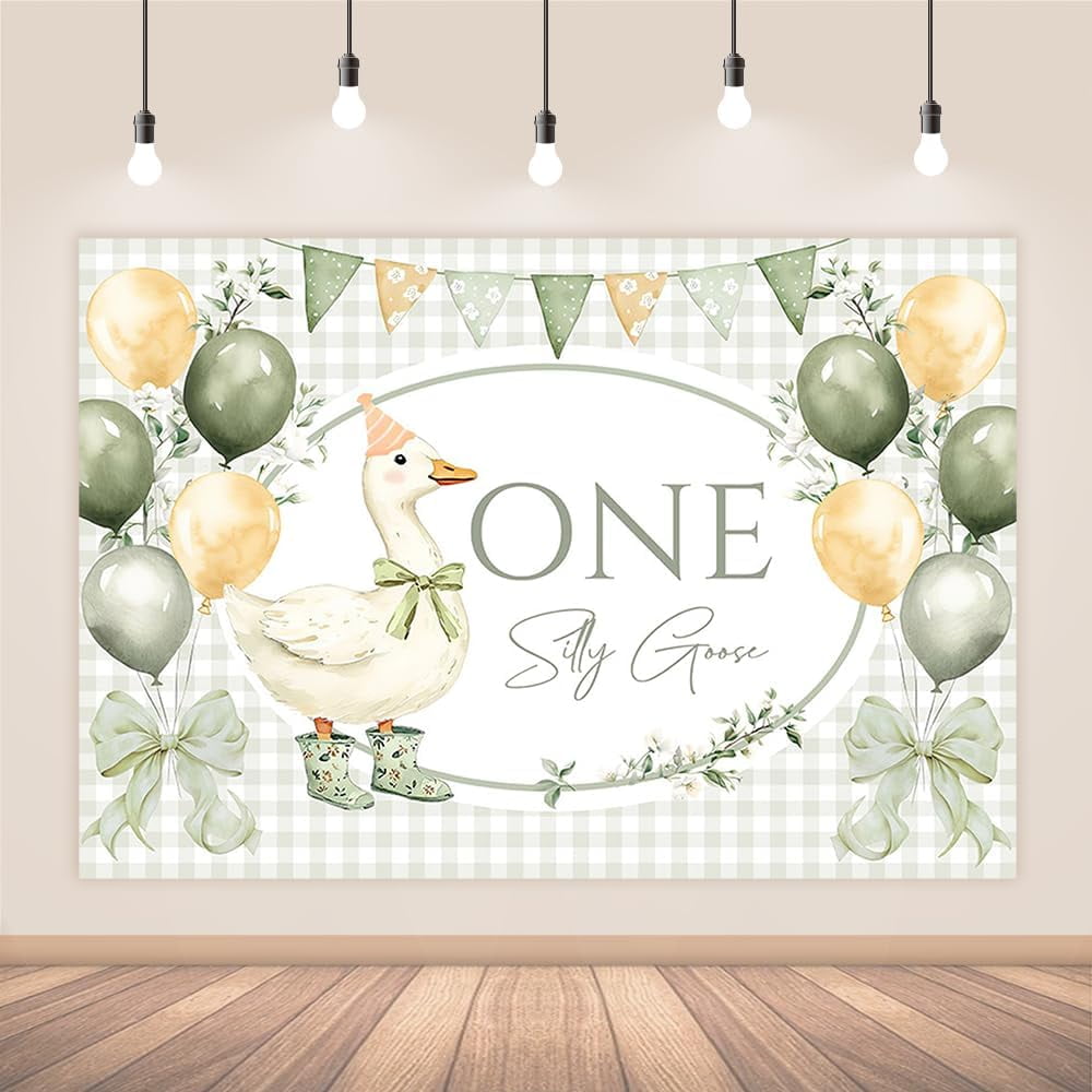 One Silly Goose Backdrop Our Little Goose is Turning One Green ...