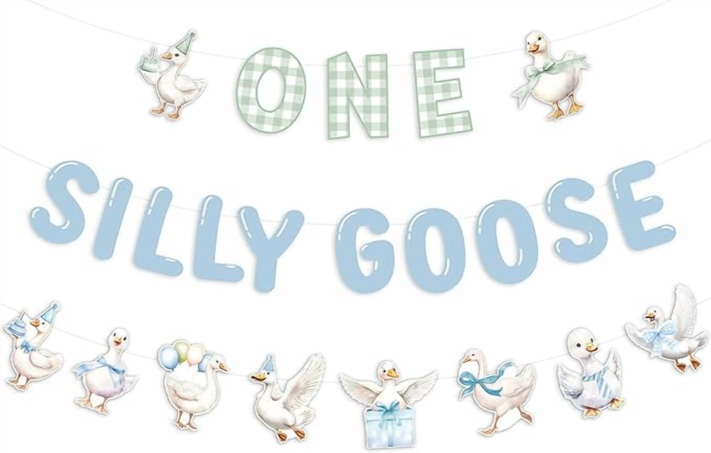 One Silly Goose Banner Blue and Green Goose First Birthday Banner Cute ...