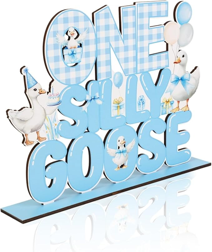 One Silly Goose Birthday Decor Boy Wooden Goose Table Decor Blue One ...