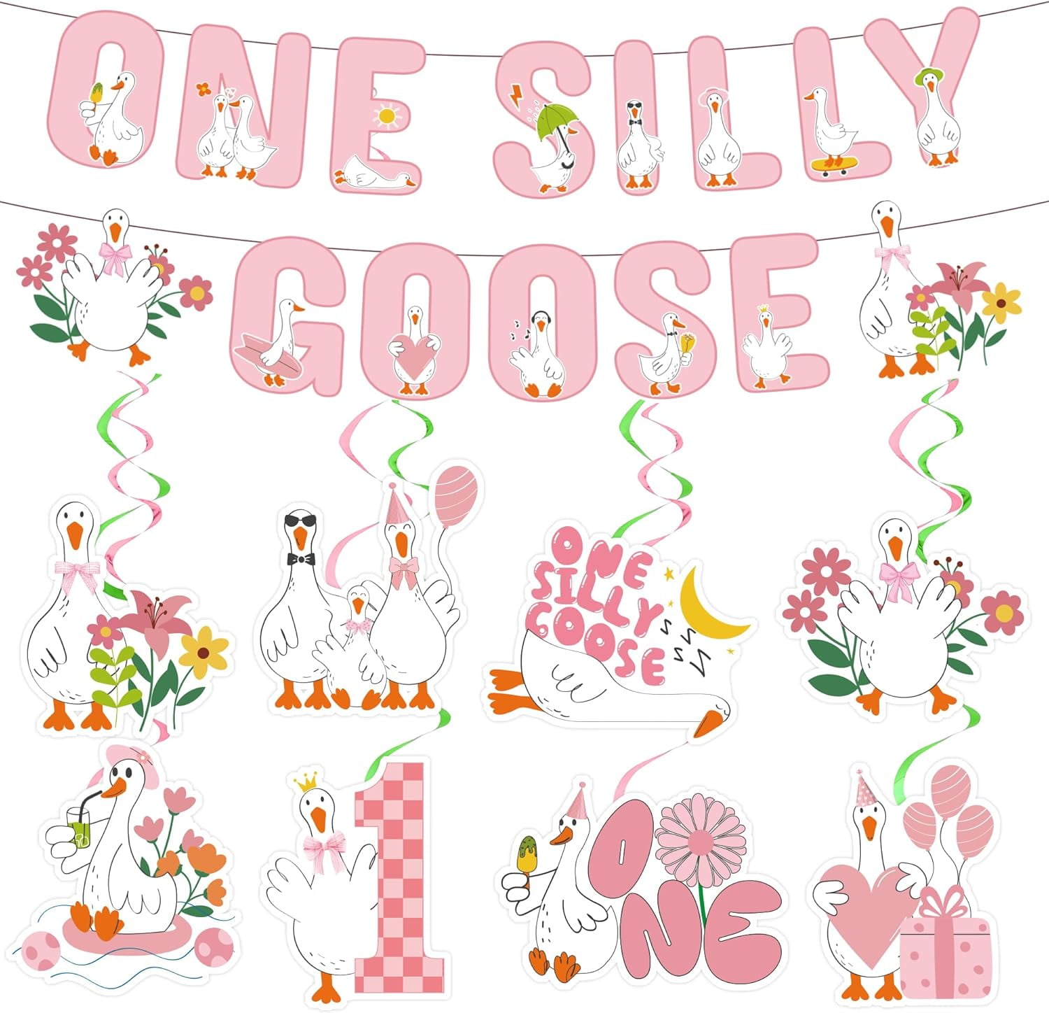 One Silly Goose Birthday Decorations, Pink One Silly Goose 1st Birthday ...