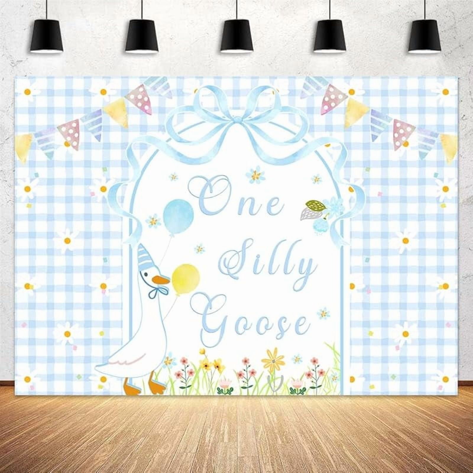 One Silly Goose Blue Baby Shower Backdrop Cute Little Goose 1st ...