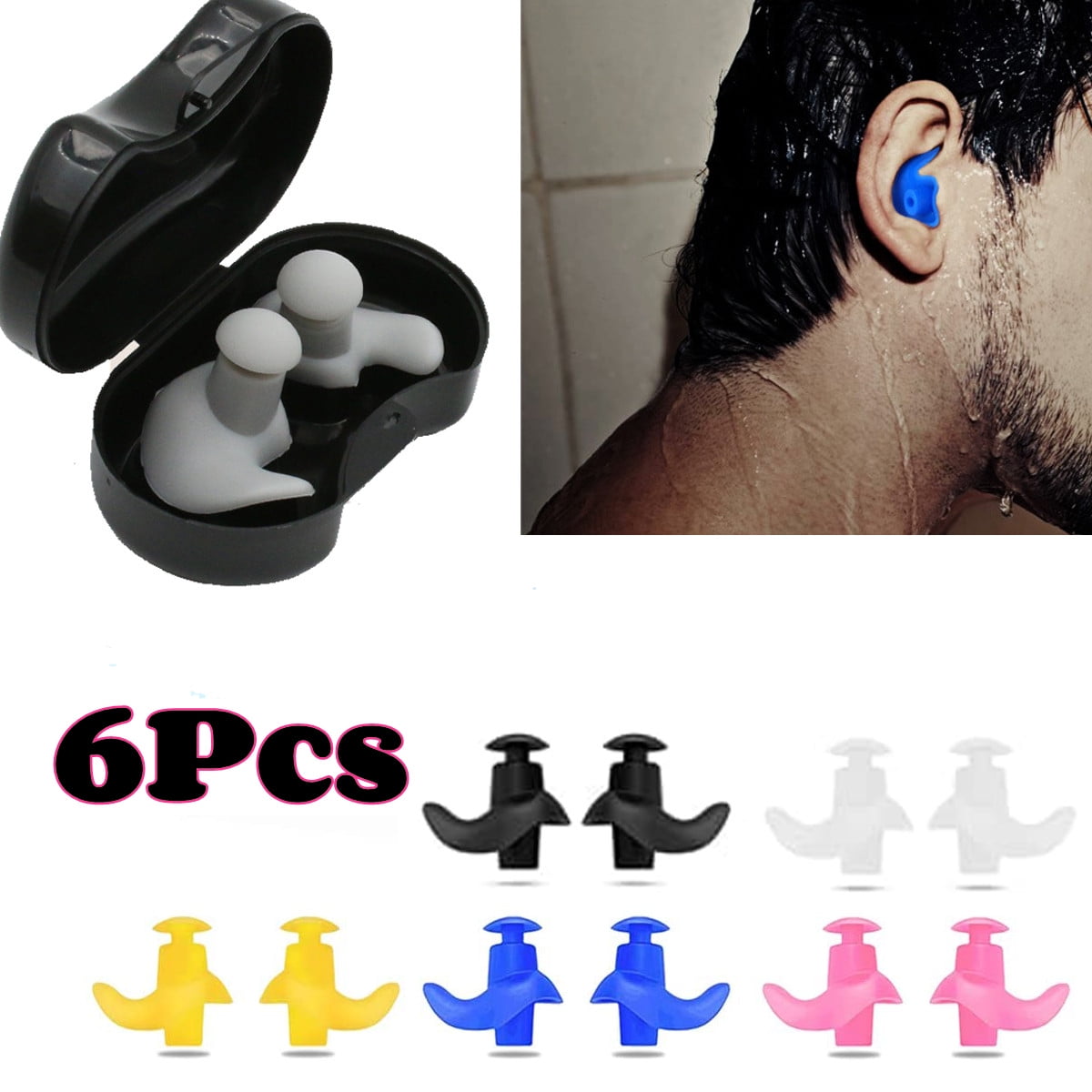 Soft Silicone Swimming Ear Plugs, Noise Cancelling, Reusable, One Size ...