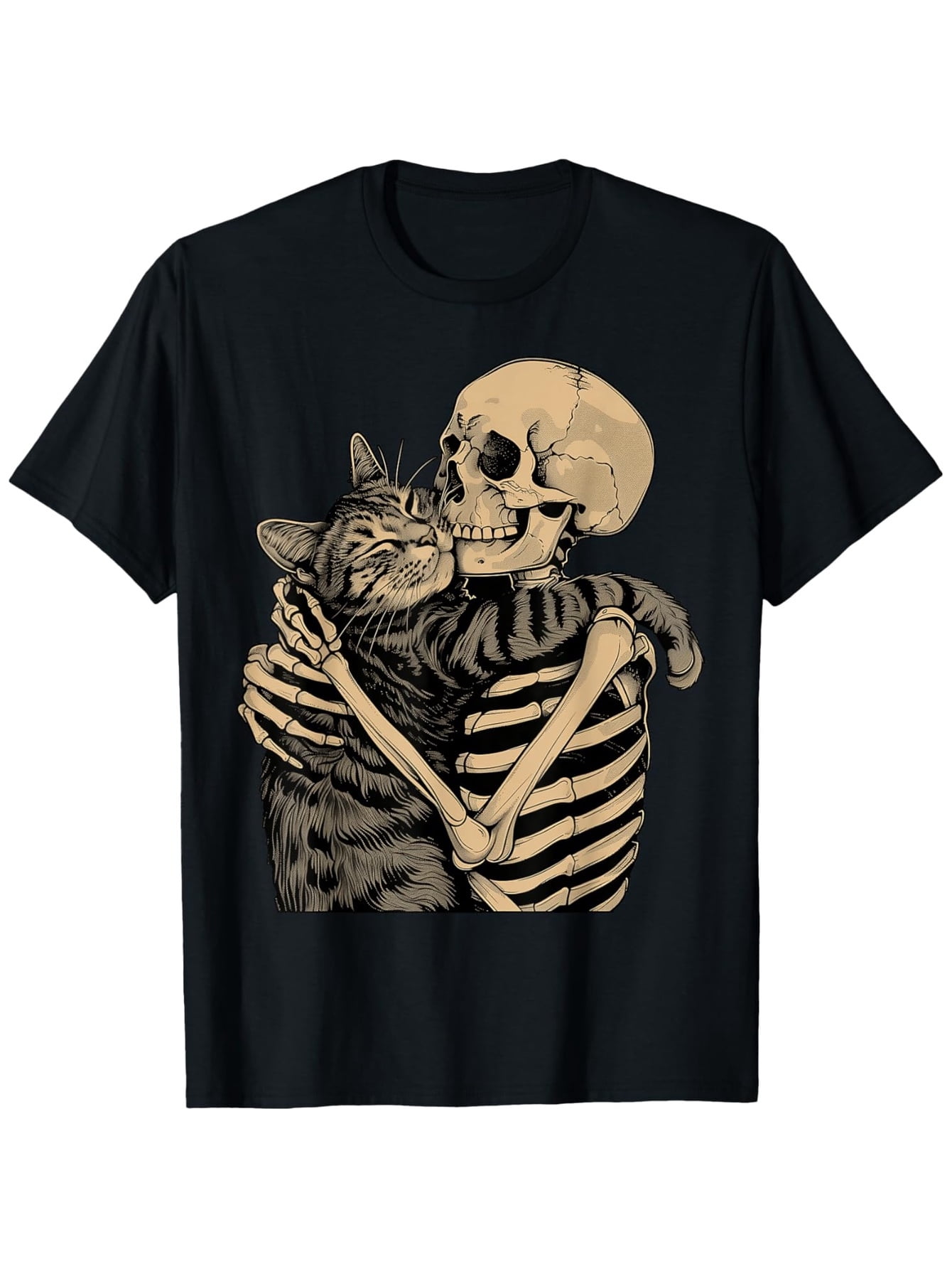 [One Skeleton Hugging Cat Tee] 1pc Skeleton Hugging Cat Graphic T-Shirt ...