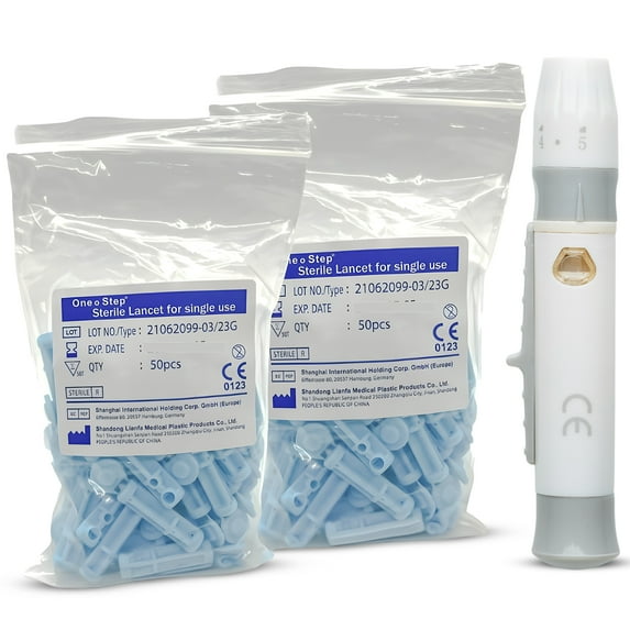 One Step Lancing Device & 100 x 23 Gauge Twist Top Lancets, Blood ...