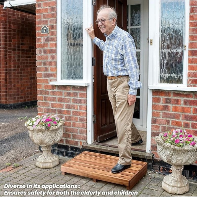 One Step Stool for Elderly, Acacia Wood High Riser Step Stool for Bed ...