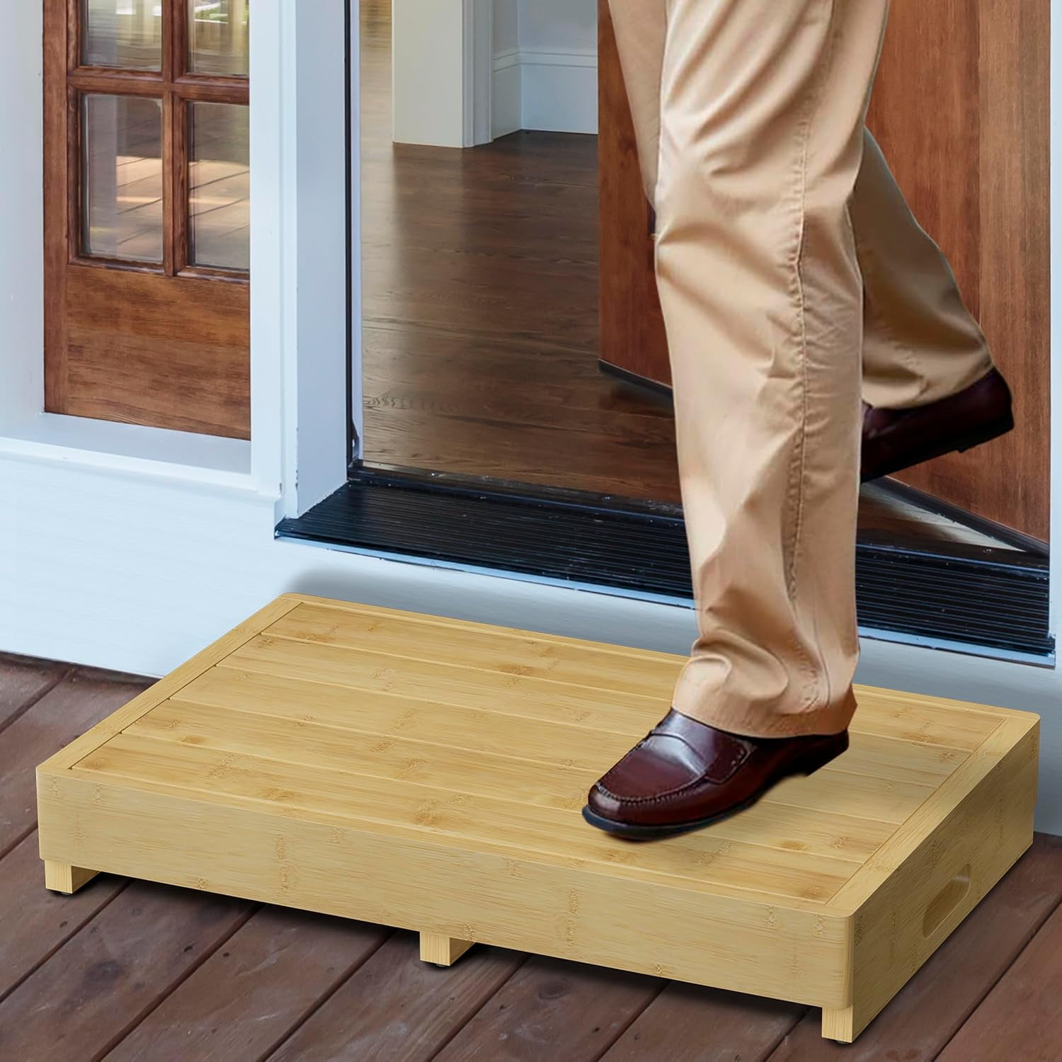 One Step Stool for Elderly,Bamboo High Riser Step Stool for Bed with ...