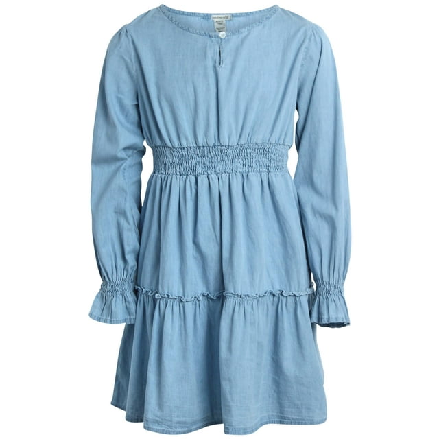 One Step Up Girls' Lightweight Denim Sundress - Button Front Boho Dress ...