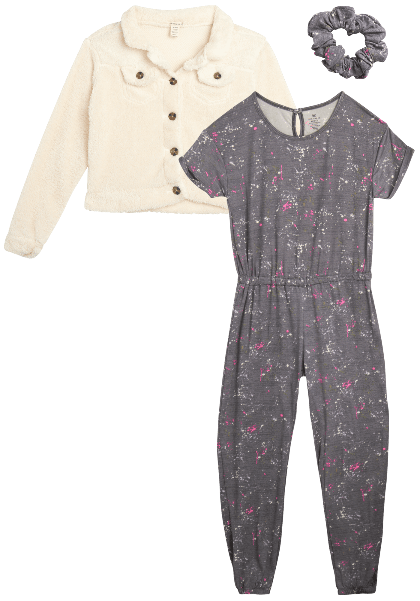 One Step Up Girls' Jumpsuit Set - 2 Piece Sherpa Fleece Shacket Jacket or Vest and Romper ...
