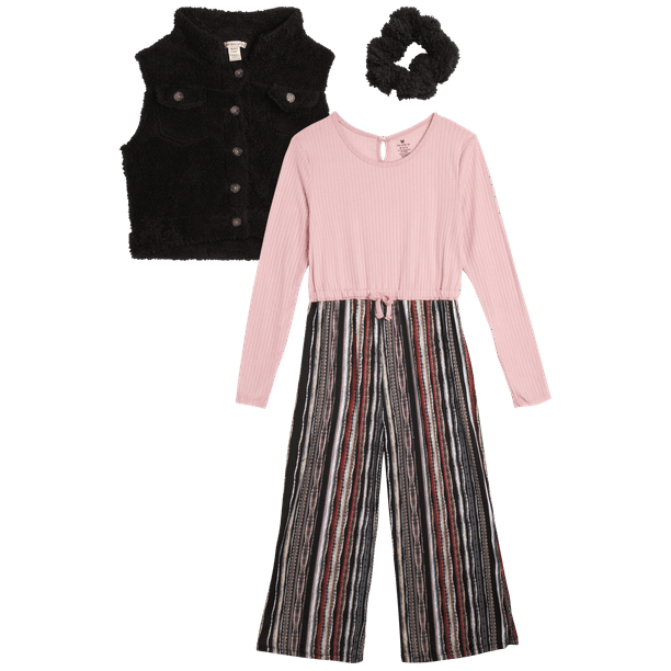 One Step Up Girls' Jumpsuit Set - 2 Piece Sherpa Fleece Shacket Jacket ...