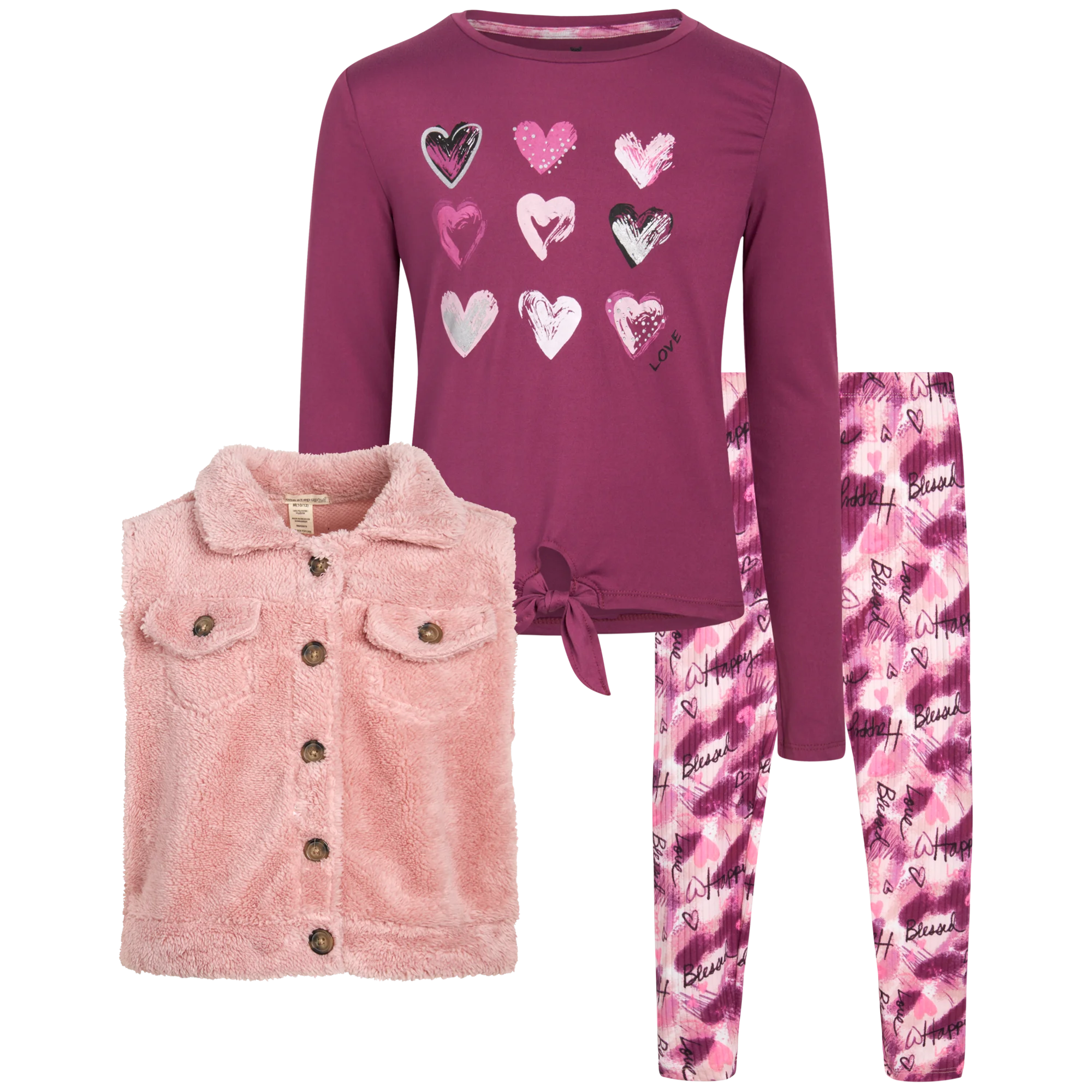One Step Up Girls' 3-Piece Set: Denim Vest, Long-Sleeve Tee & Super ...
