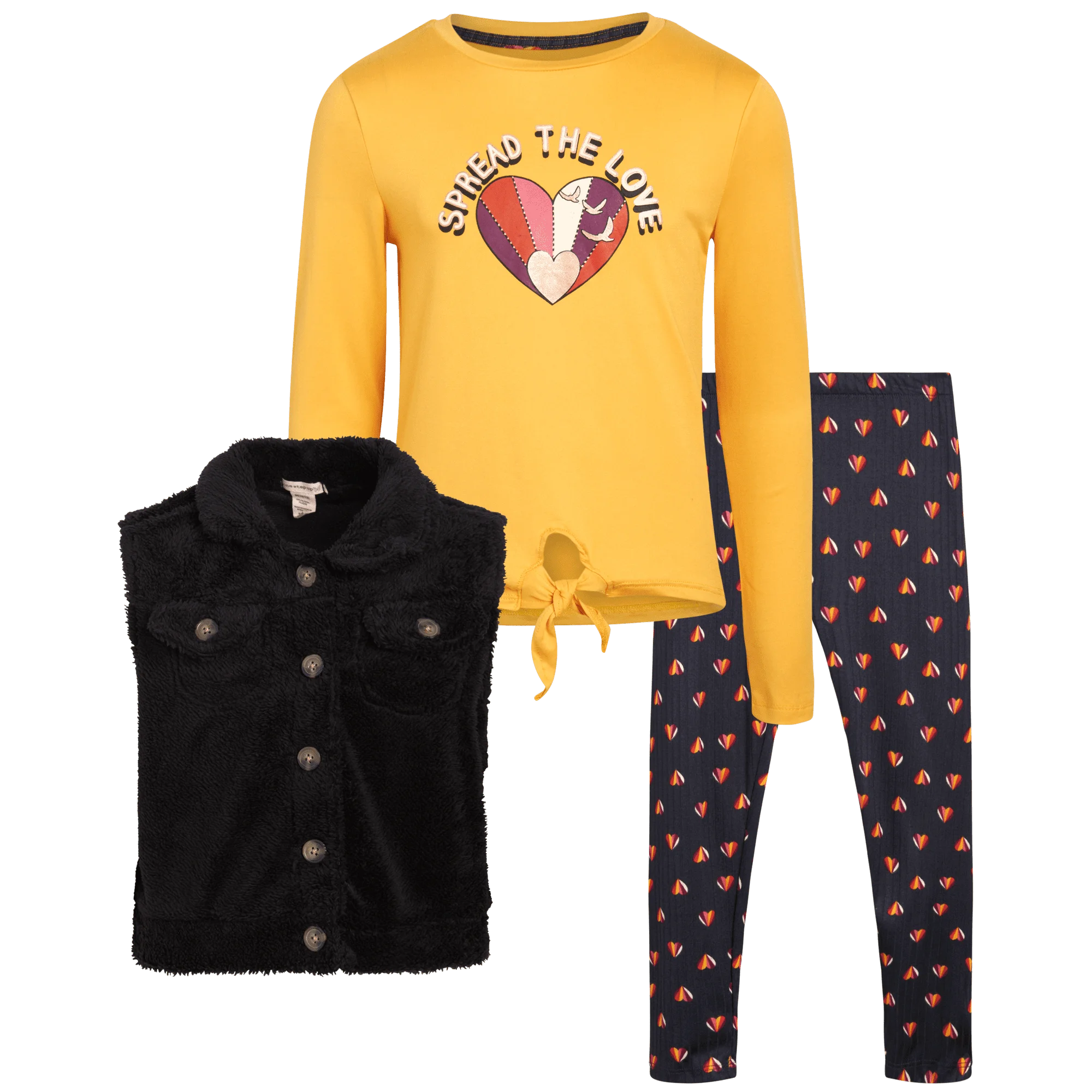 One Step Up Girls' Leggings Set - 3 Piece Denim Jean Vest, Long Sleeve T-Shirt, and Leggings (7 ...