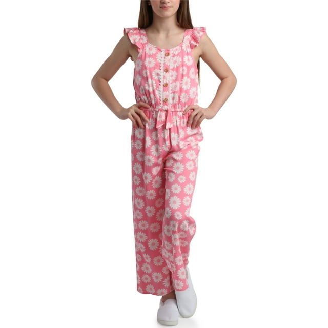 One Step Up Girls' Summer Jumpsuit - Ruffle Trim Romper Wide Leg ...