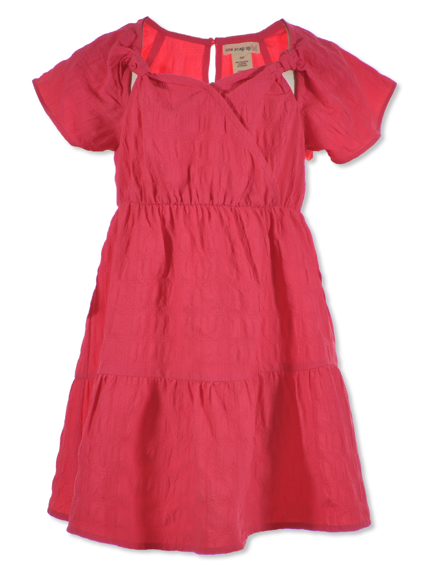 One Step Up Girls' Tiered Gauze Linen Dress - pink, 4t (Toddler ...