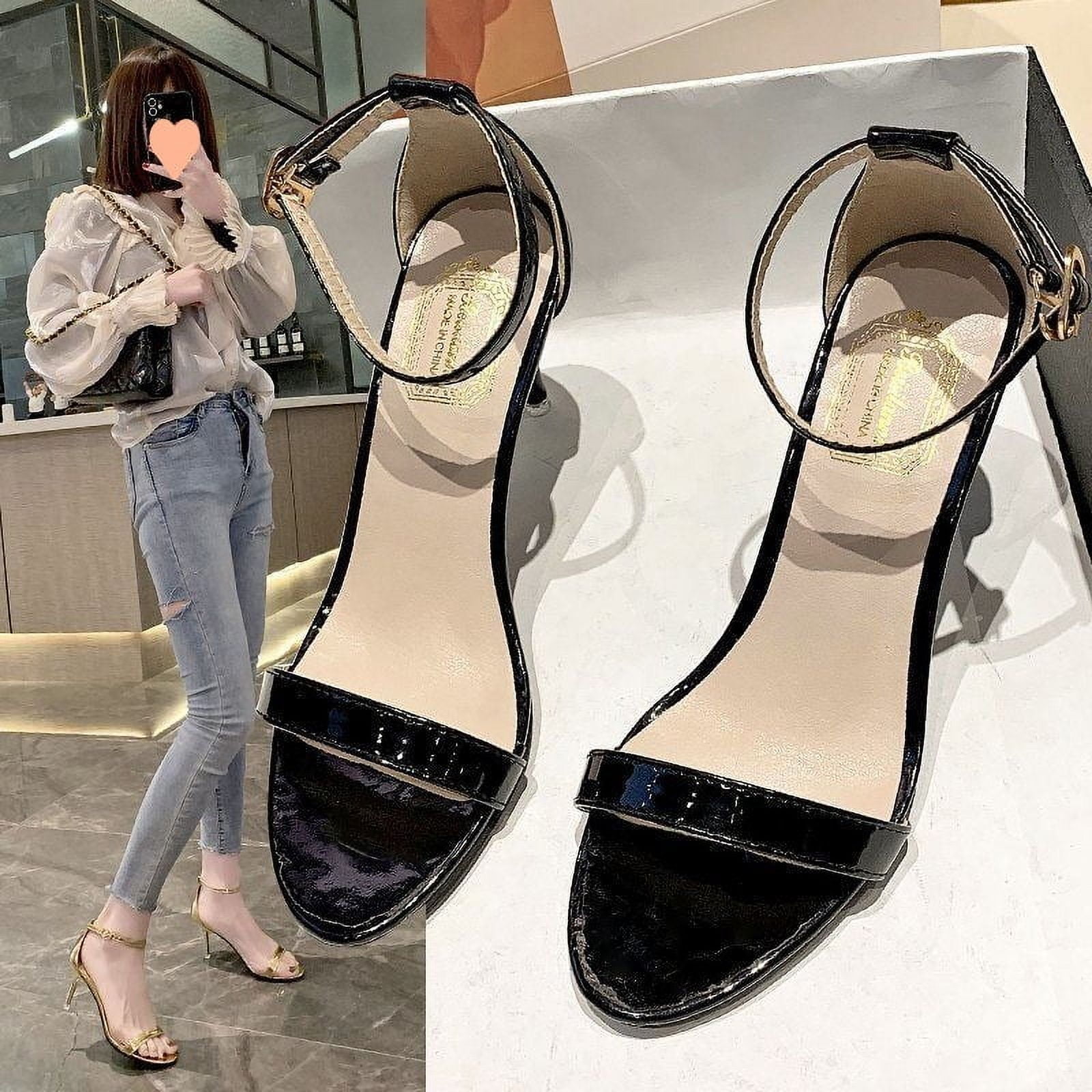 One Strap Sandals Fairy Style 2024 New Summer Blue High Heels Stiletto ...