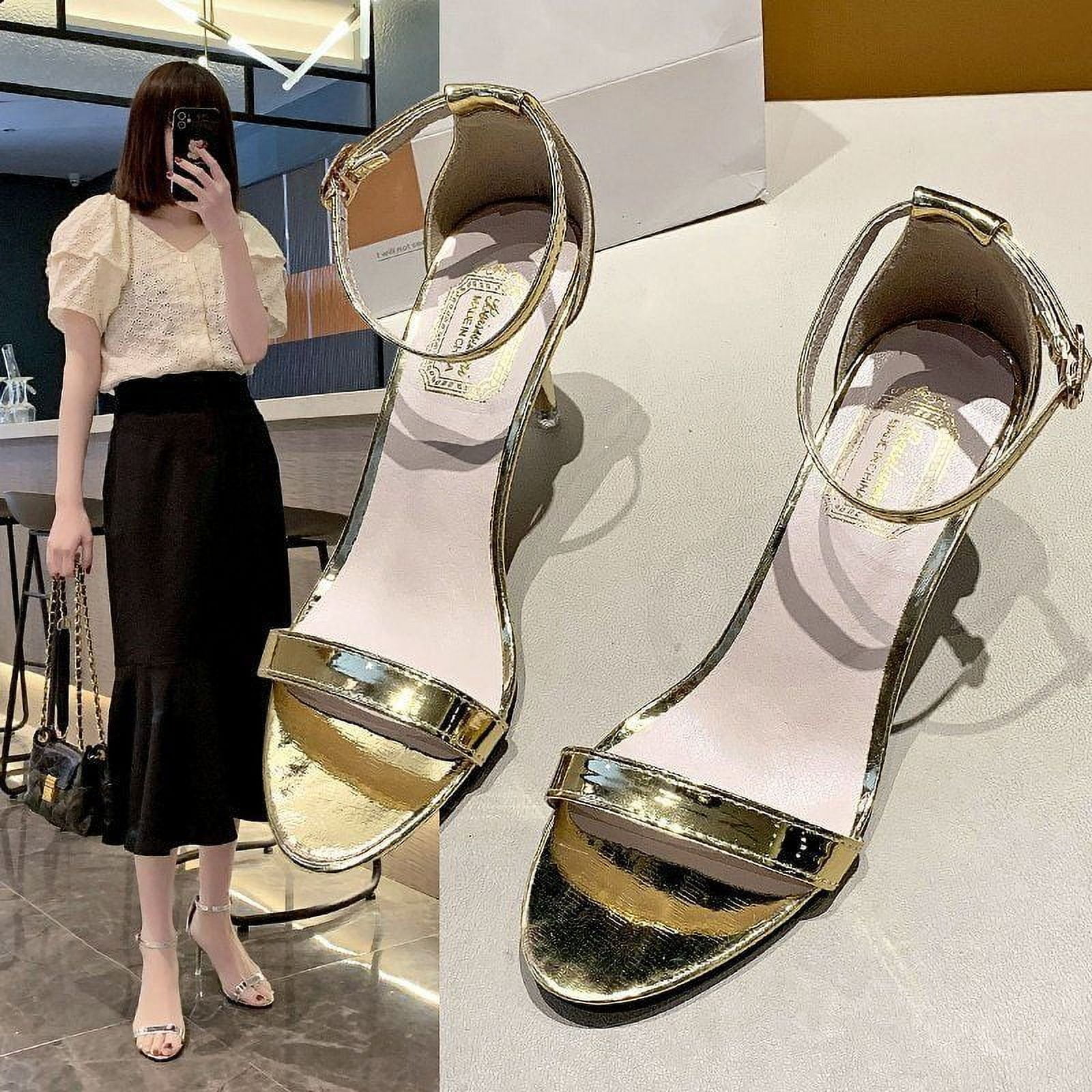 One Strap Sandals Fairy Style 2024 New Summer Blue High Heels Stiletto ...