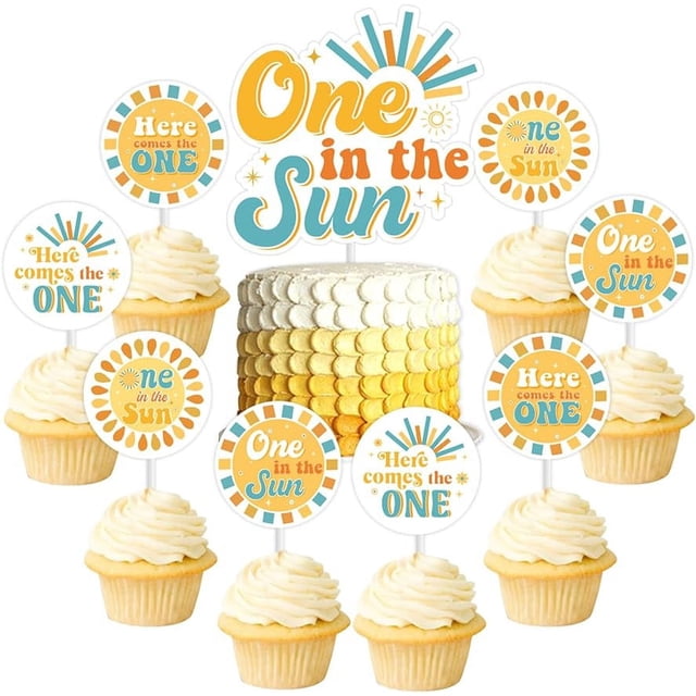 One in the Sun Cake Topper Set - Here Comes the One Cupcake Toppers ...