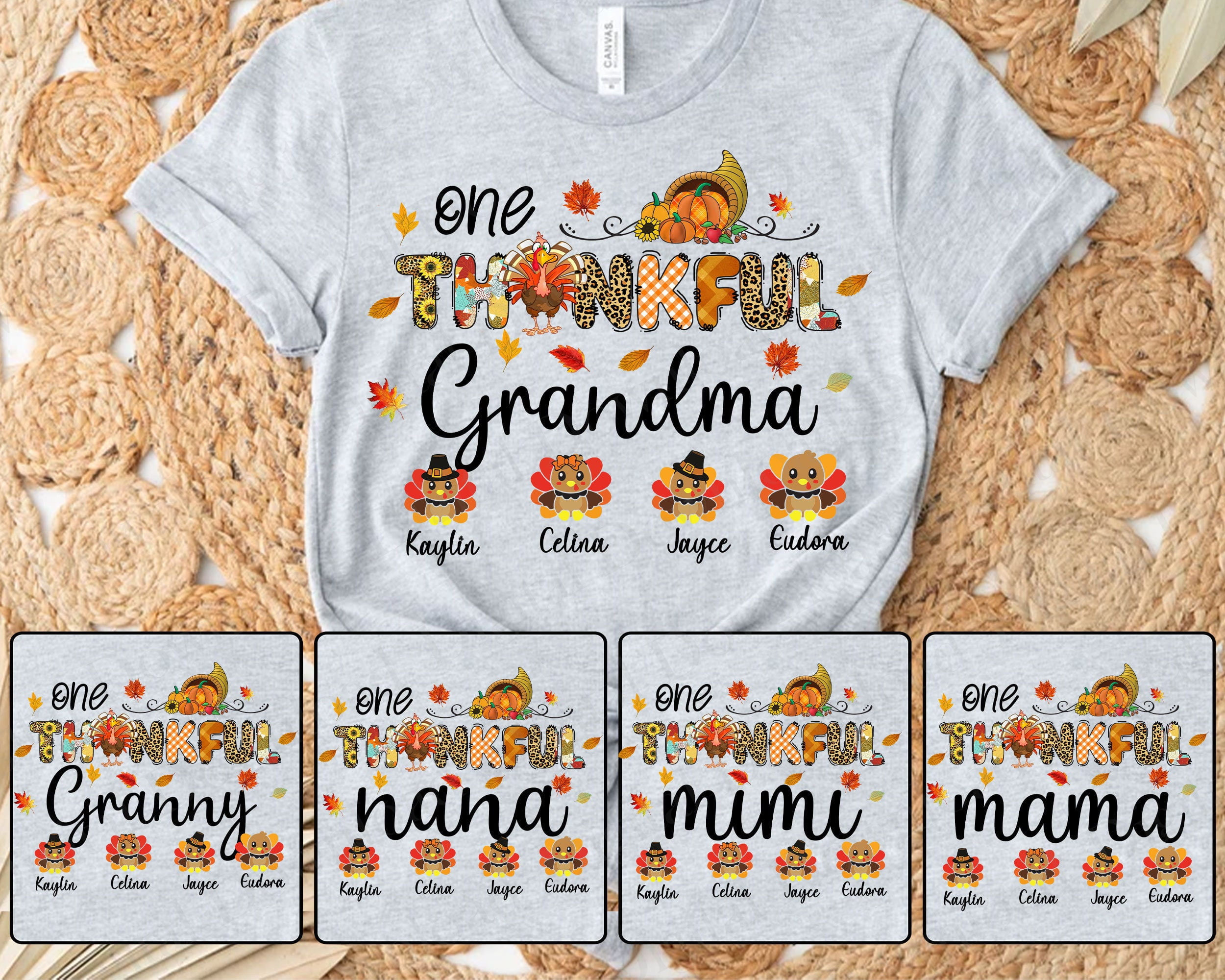 One Thankful Nana Thanksgiving Turkey Png Personalized Grandma ...