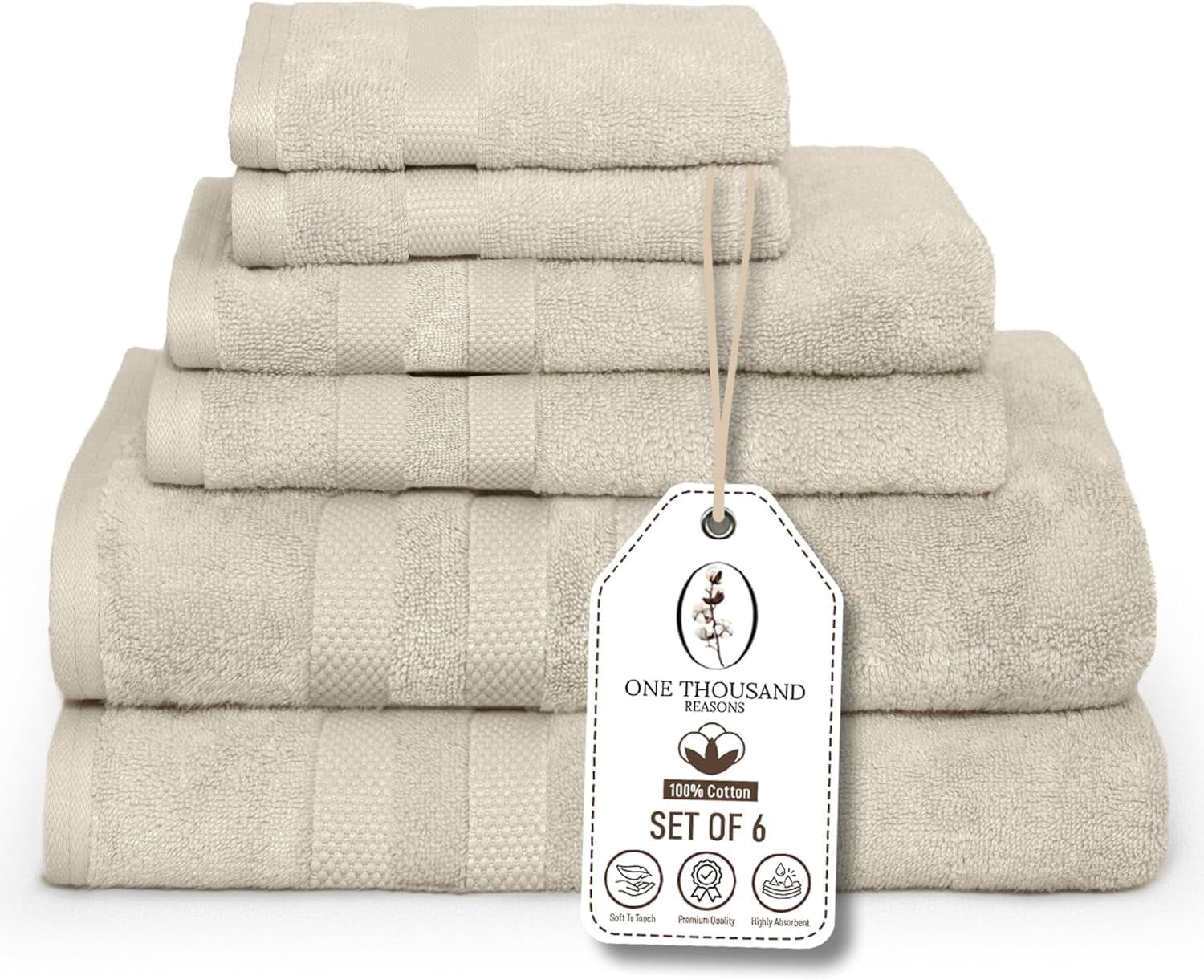 One Thousand Reasons Zero Twist 3 Stripe Towel Set, 6 Pieces, Luxury ...